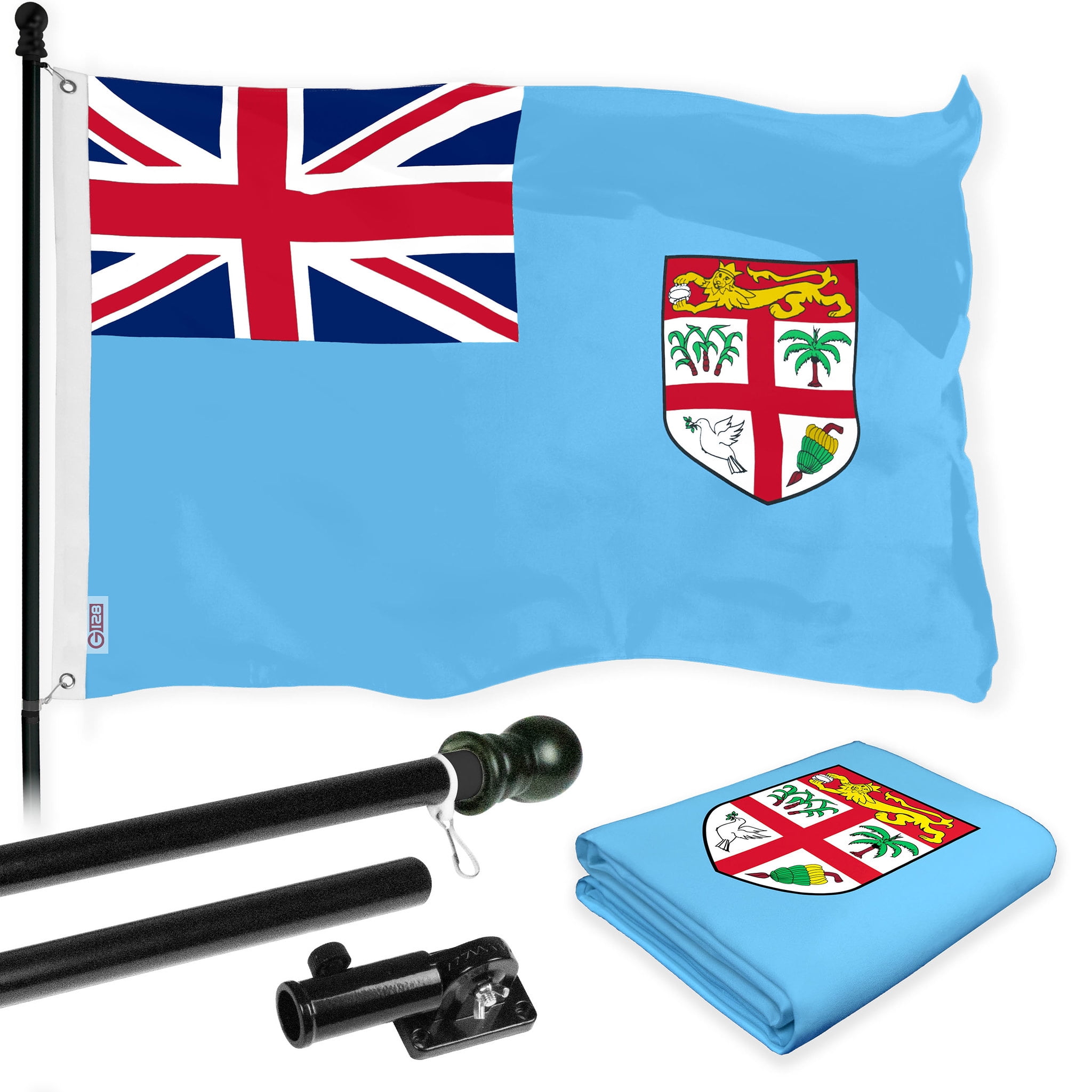 G128 Combo Pack: 6 Ft Tangle Free Aluminum Spinning Flagpole (Black ...