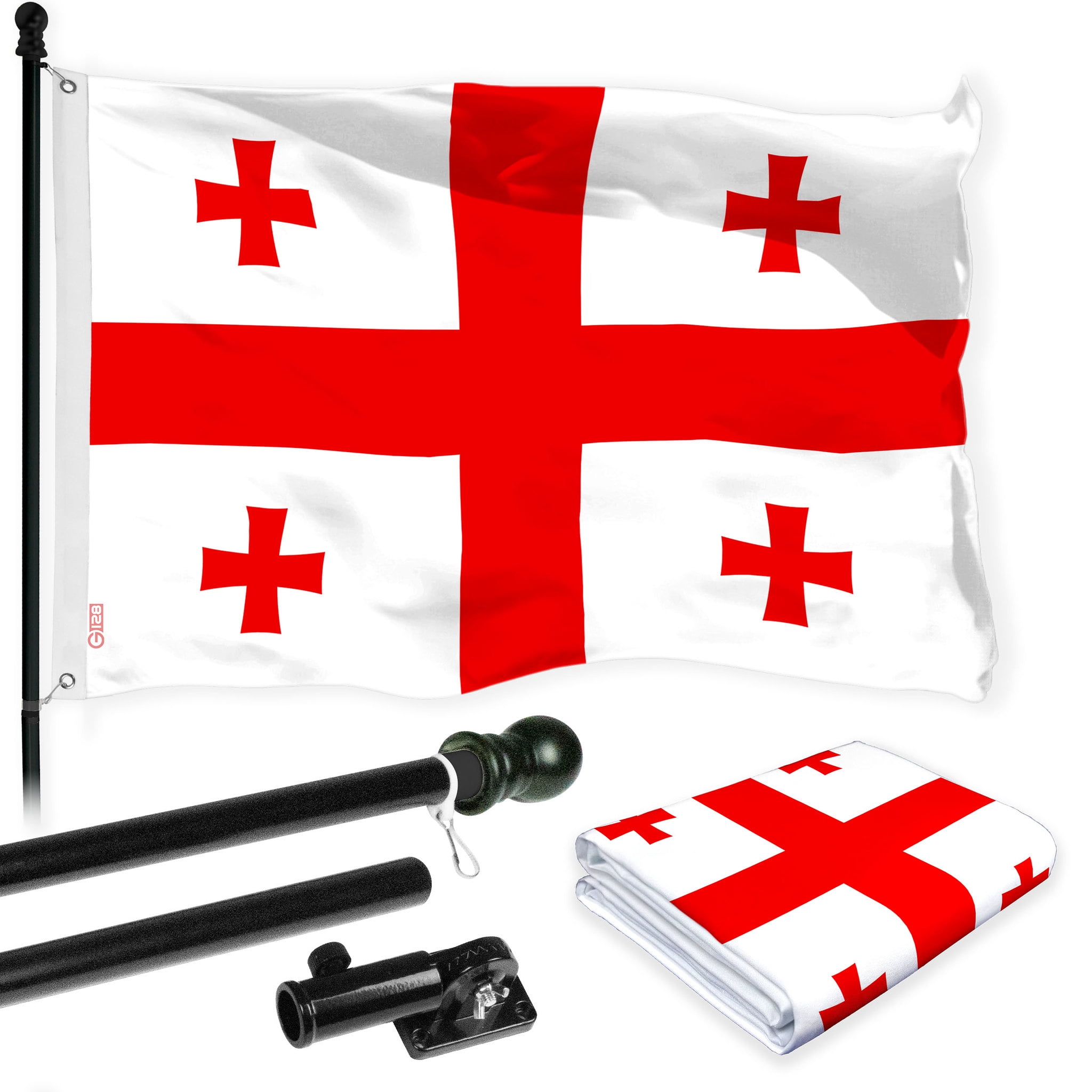 G128 Combo Pack: 6 Ft Tangle Free Aluminum Spinning Flagpole (Black ...