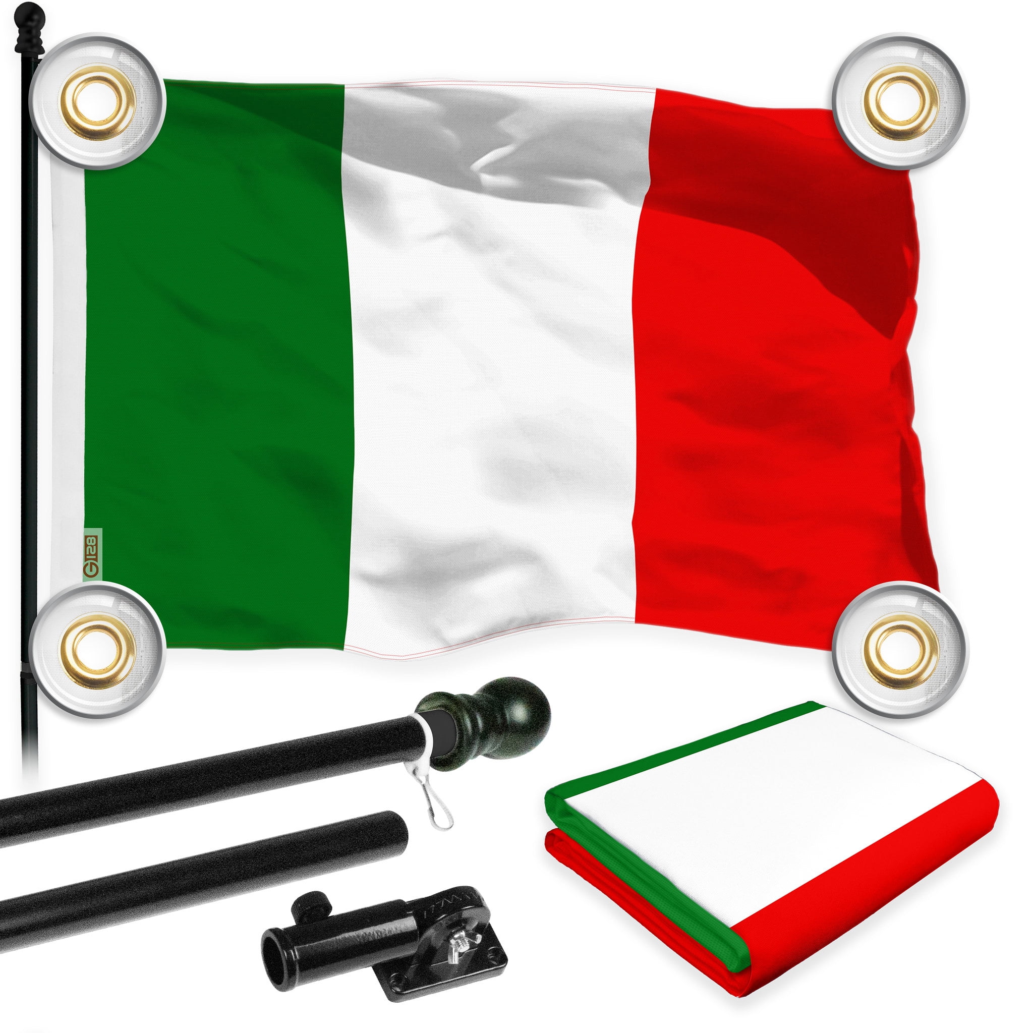 G128 Combo Pack: 6 Ft Tangle Free Aluminum Spinning Flagpole (Black ...
