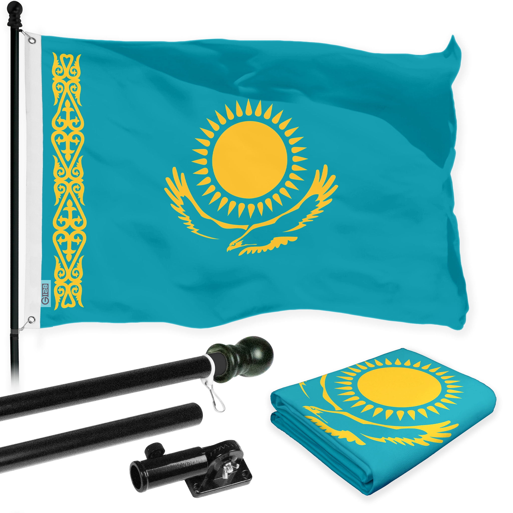 G128 Combo Pack: 6 Ft Tangle Free Aluminum Spinning Flagpole (Black ...