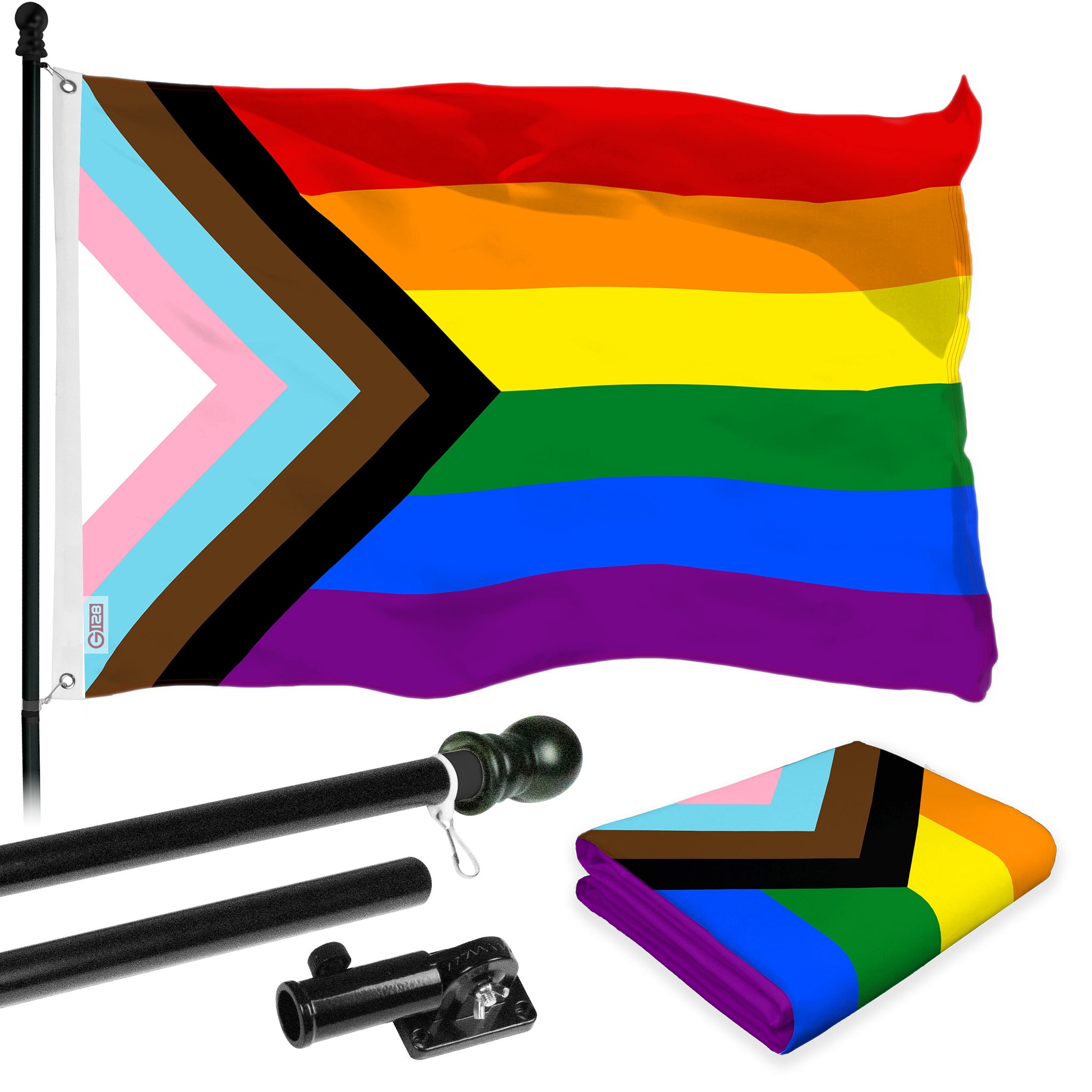 G128 Combo Pack: 6 Ft Tangle Free Aluminum Spinning Flagpole (Black ...