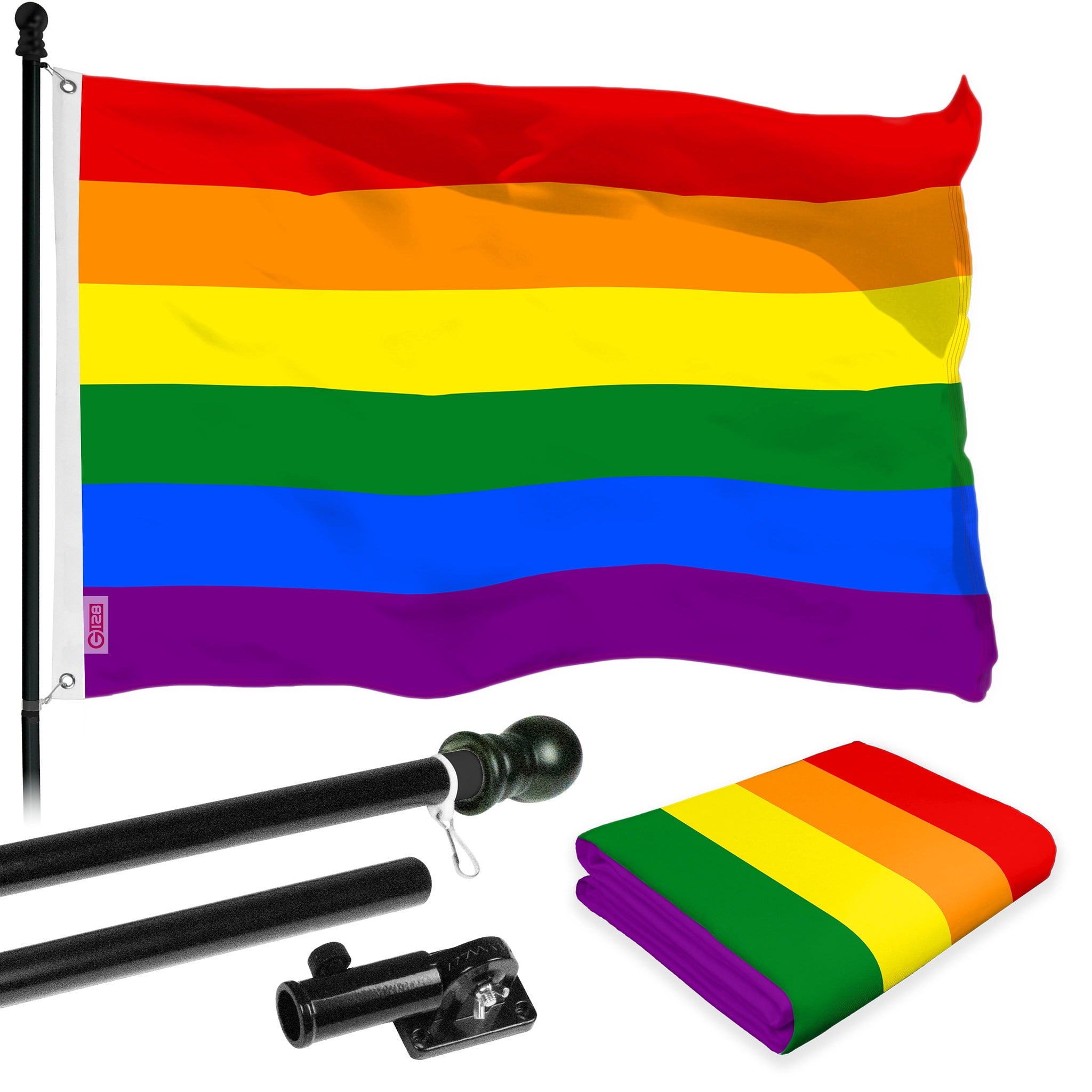 G128 Combo Pack: 6 Ft Tangle Free Aluminum Spinning Flagpole (Black ...