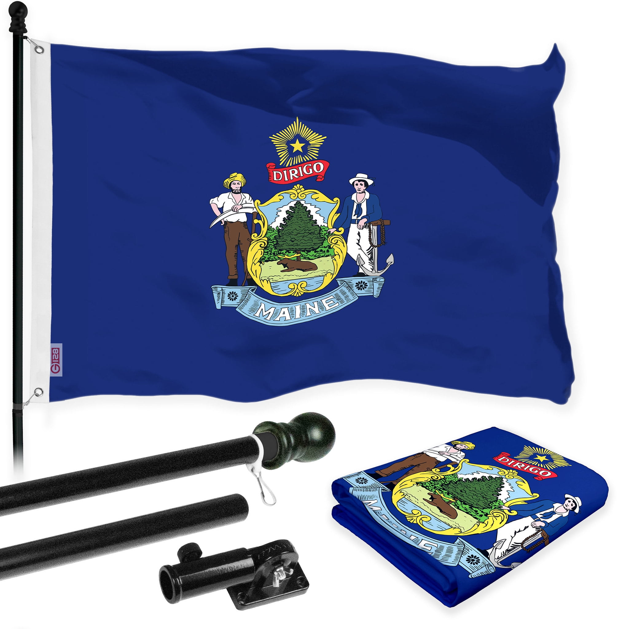 G128 Combo Pack: 6 Ft Tangle Free Aluminum Spinning Flagpole (Black ...