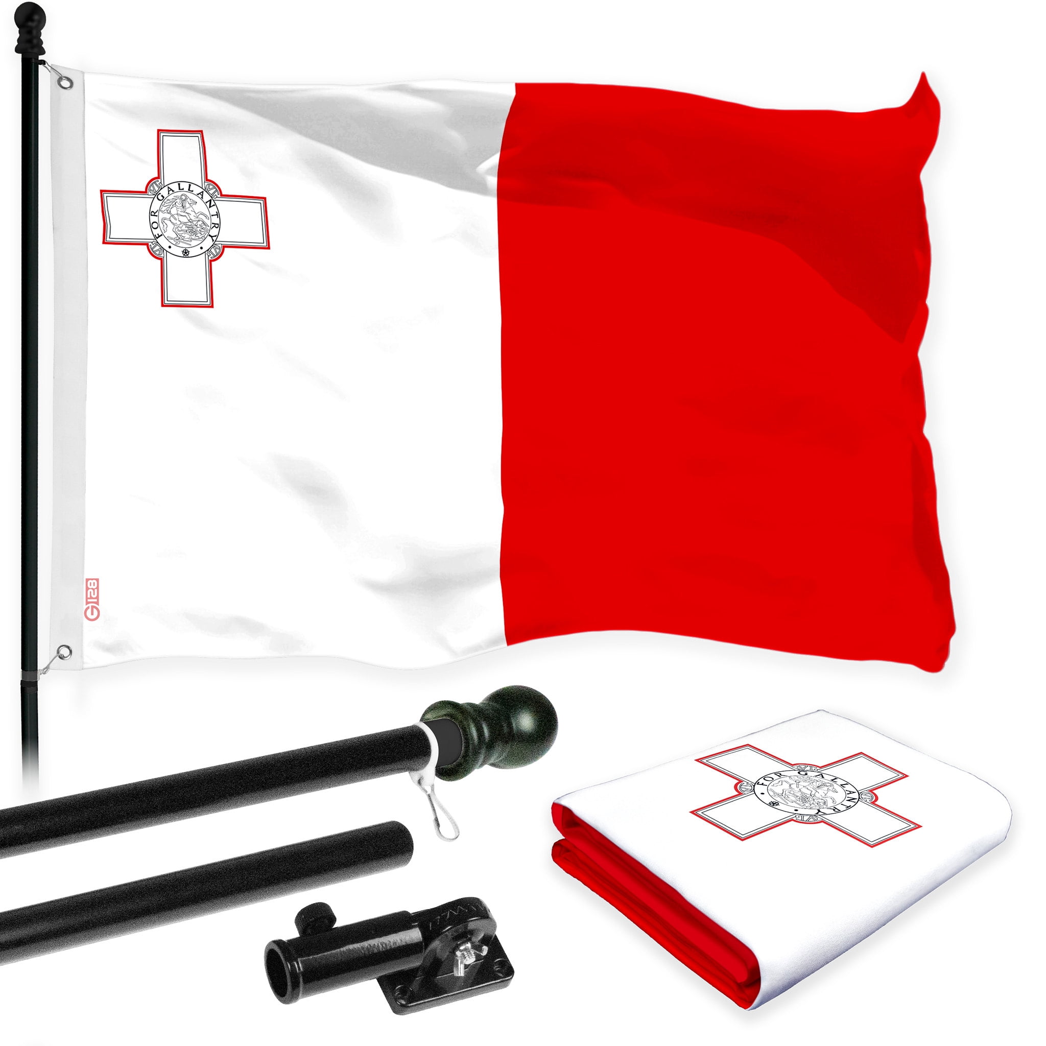 G128 Combo Pack: 6 Ft Tangle Free Aluminum Spinning Flagpole (Black ...