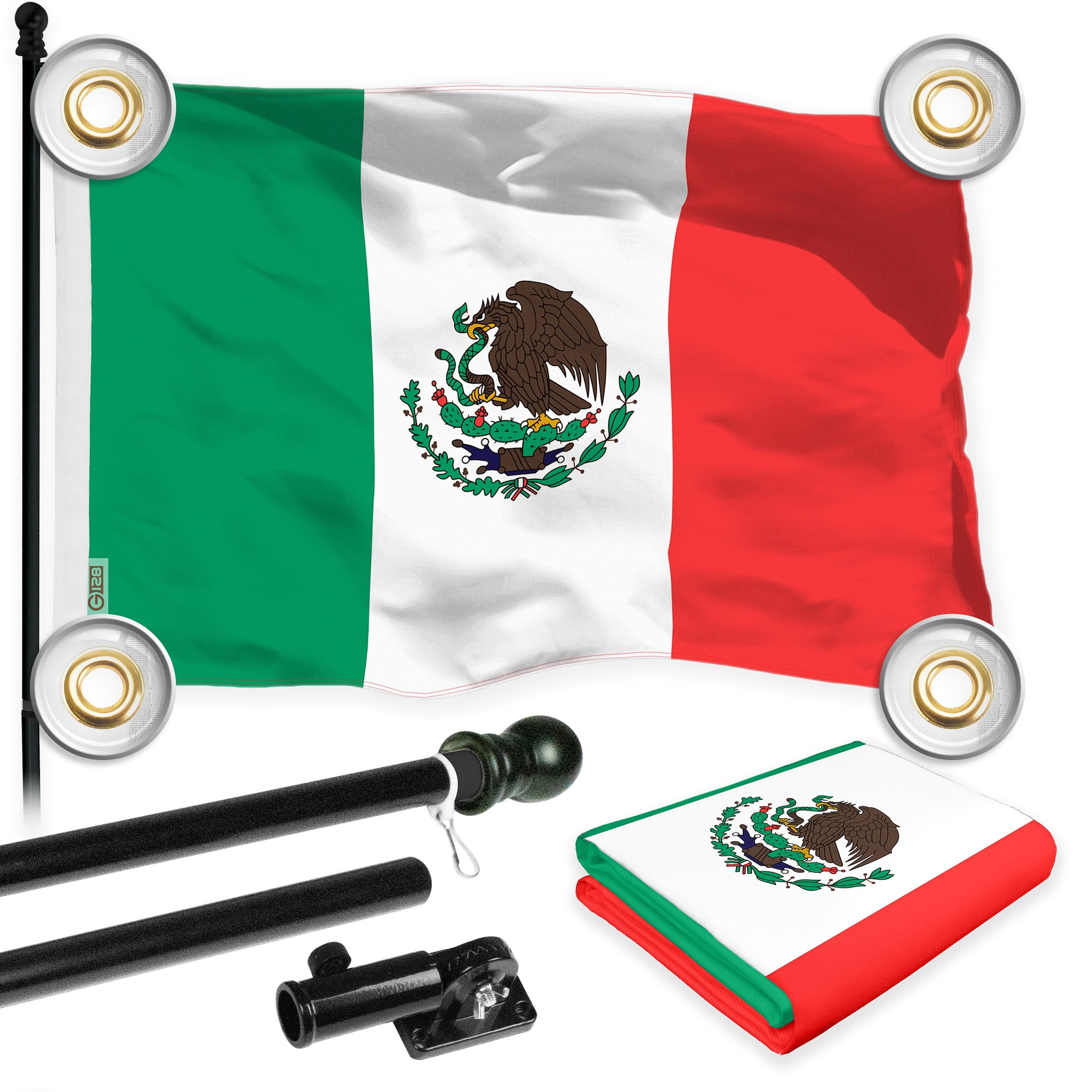 G128 Combo Pack: 6 Ft Tangle Free Aluminum Spinning Flagpole (Black ...
