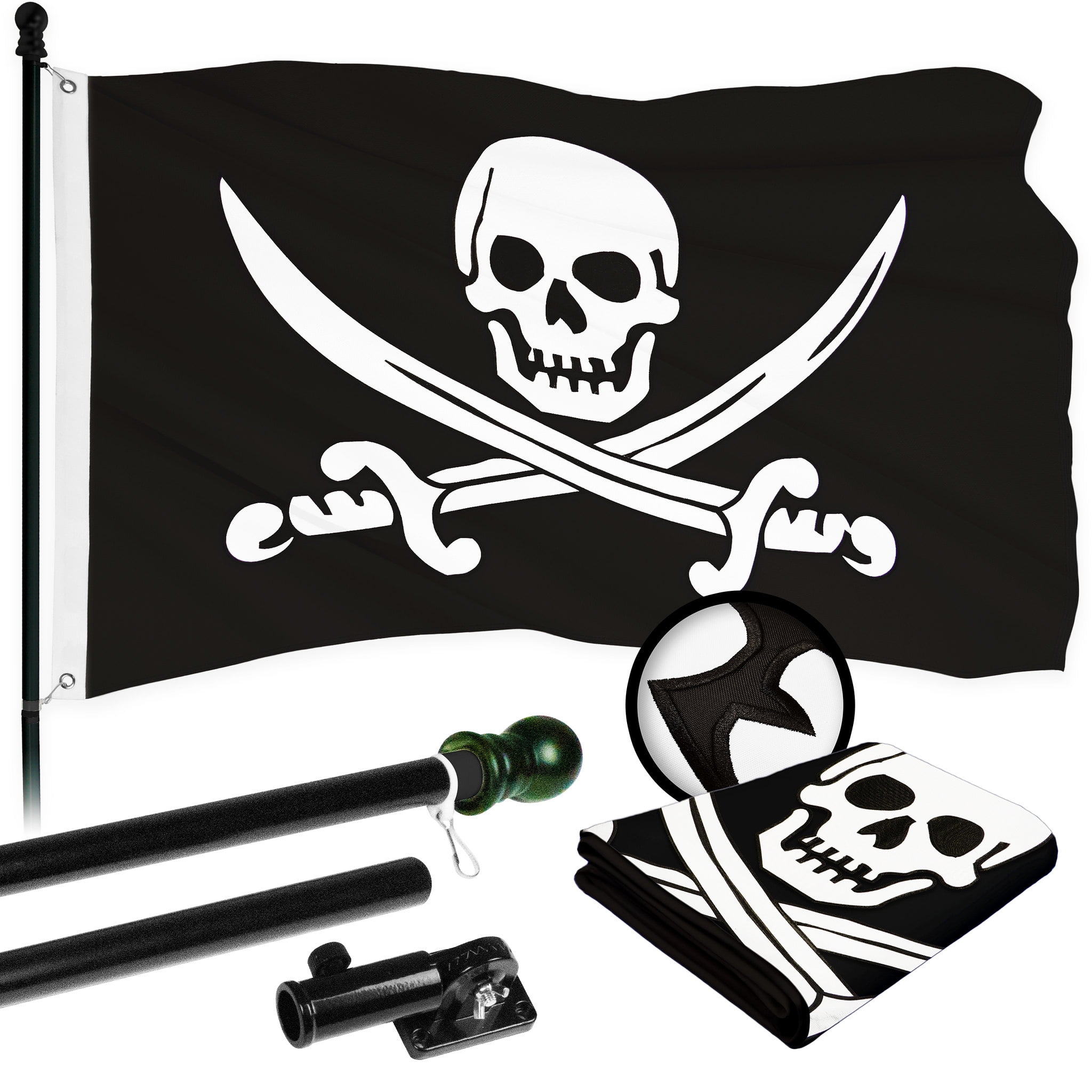 G128 Combo Pack: 6 Ft Tangle Free Aluminum Spinning Flagpole (Black ...