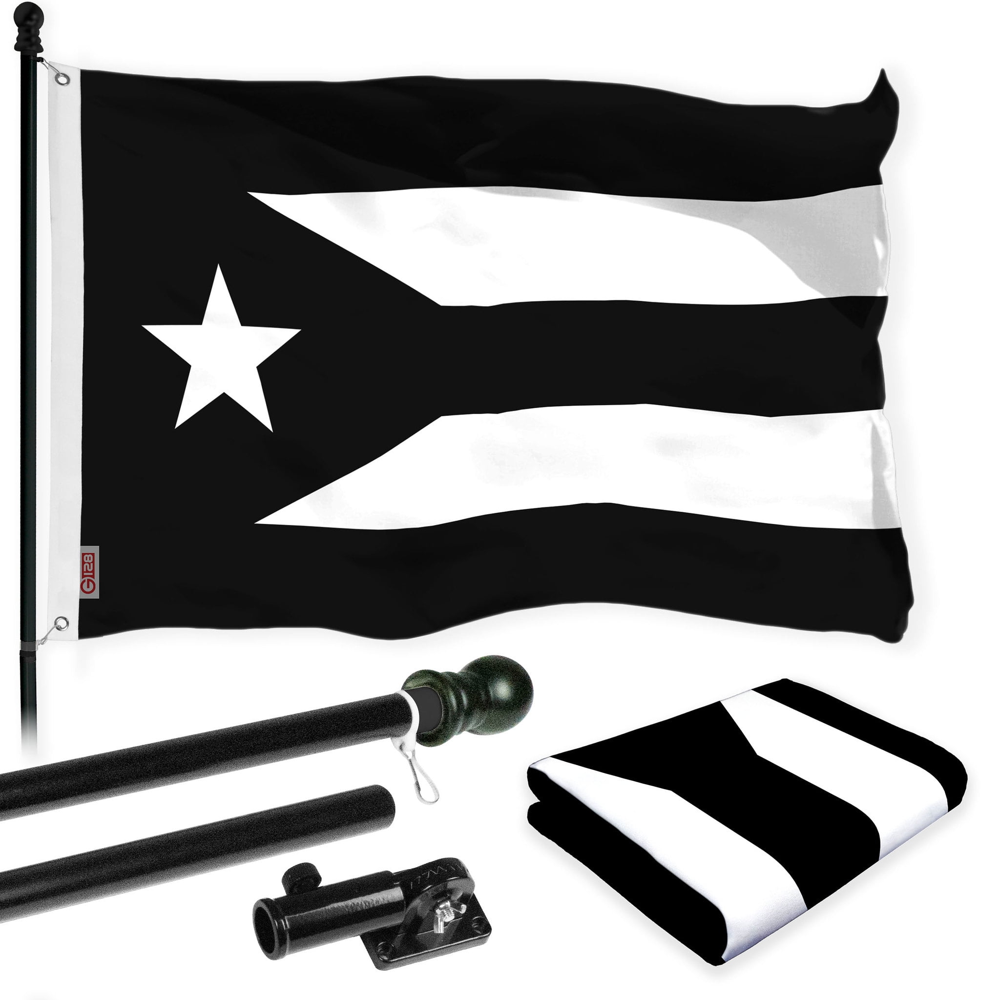 G128 Combo Pack: 6 Ft Tangle Free Aluminum Spinning Flagpole (Black ...