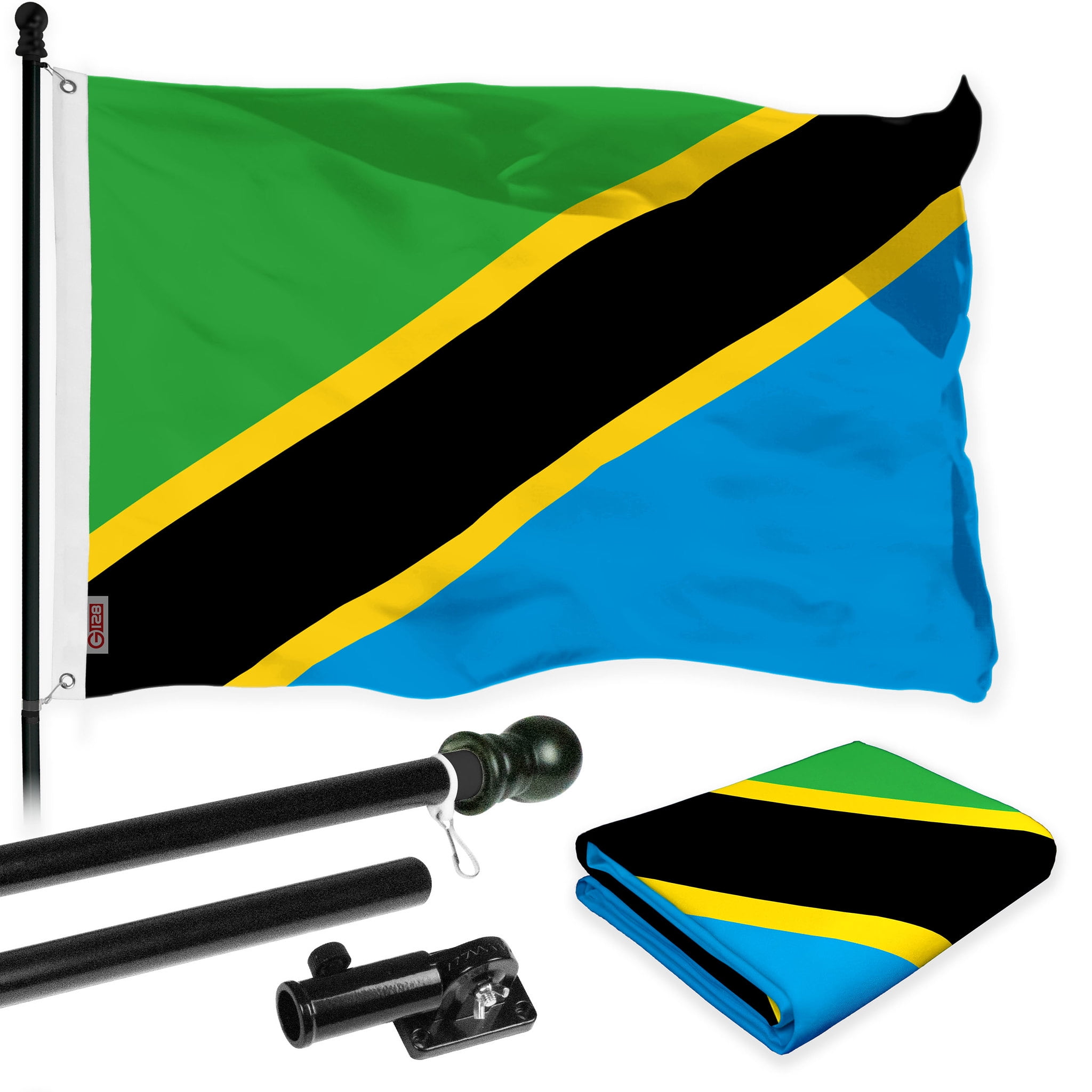 G128 Combo Pack: 6 Ft Tangle Free Aluminum Spinning Flagpole (Black ...
