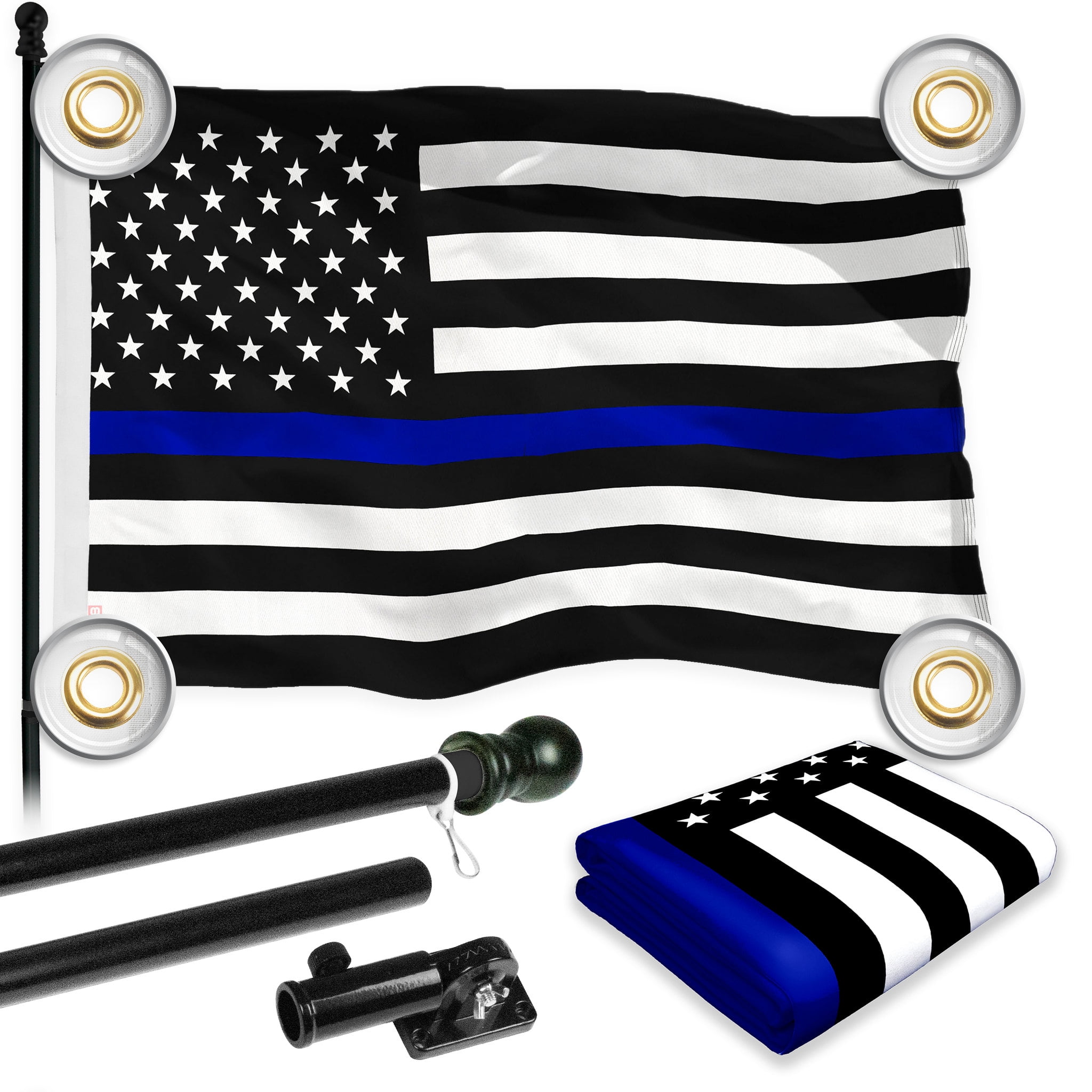 G128 Combo Pack: 6 Ft Tangle Free Aluminum Spinning Flagpole (Black ...