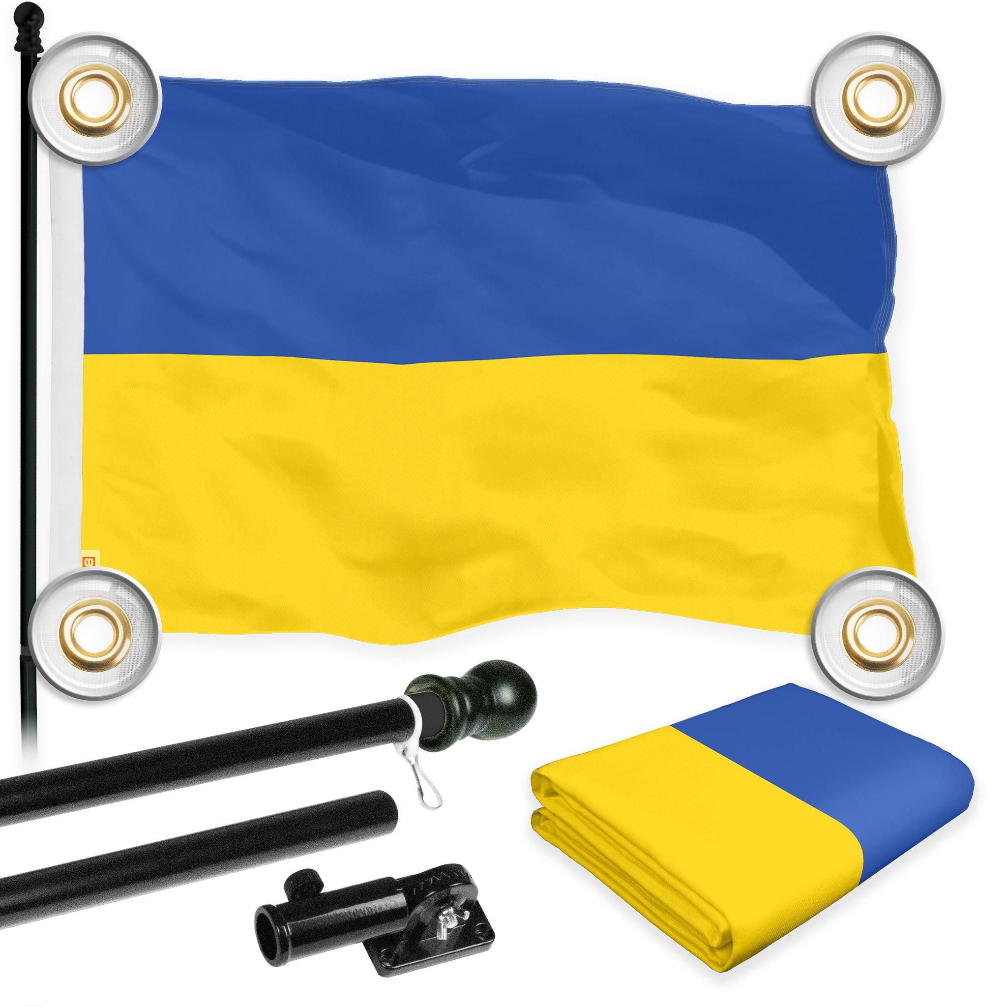 G128 Combo Pack: 6 Ft Tangle Free Aluminum Spinning Flagpole (Black ...