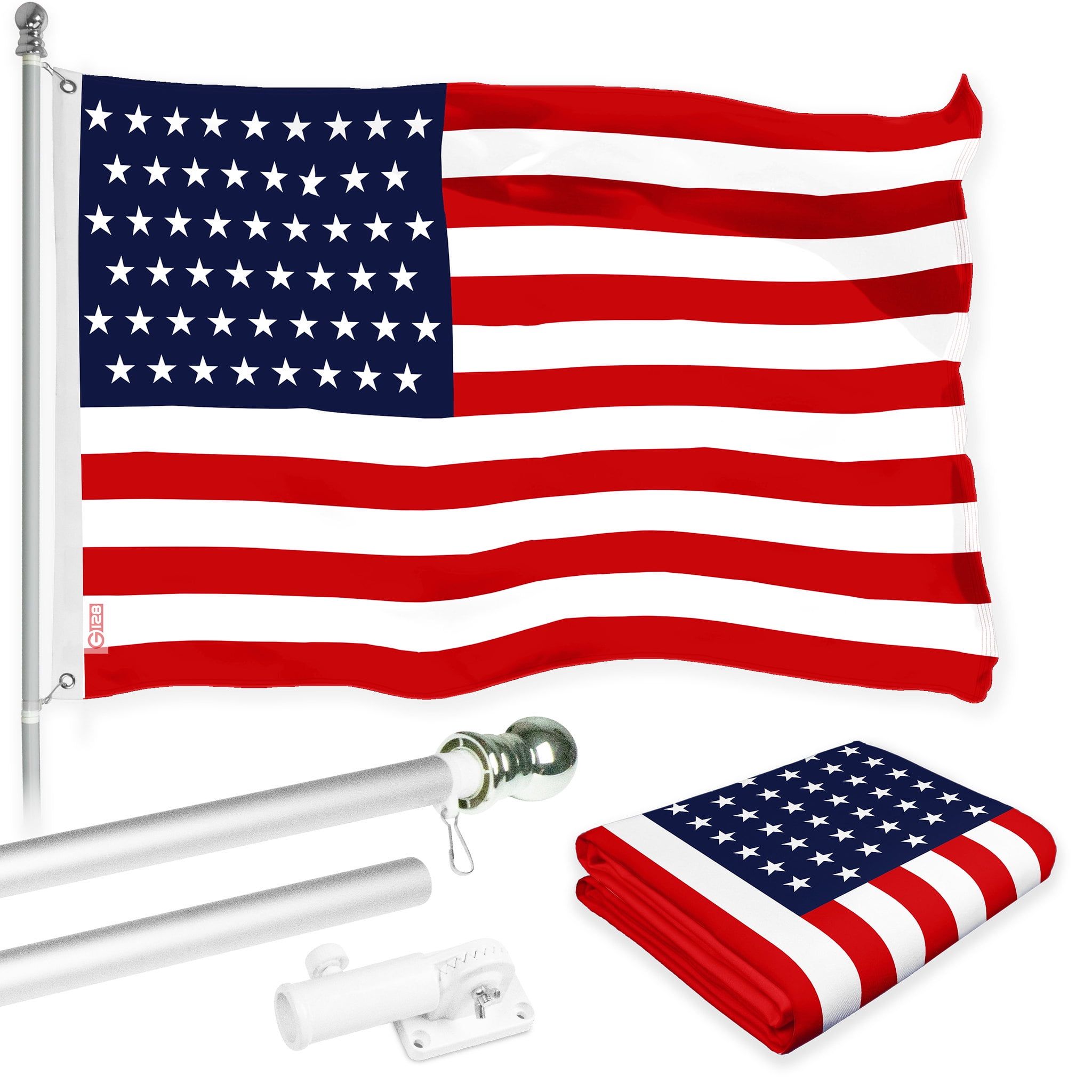 G128 Combo Pack: 6 Ft Tangle Free Aluminum Spinning Flagpole (Silver ...