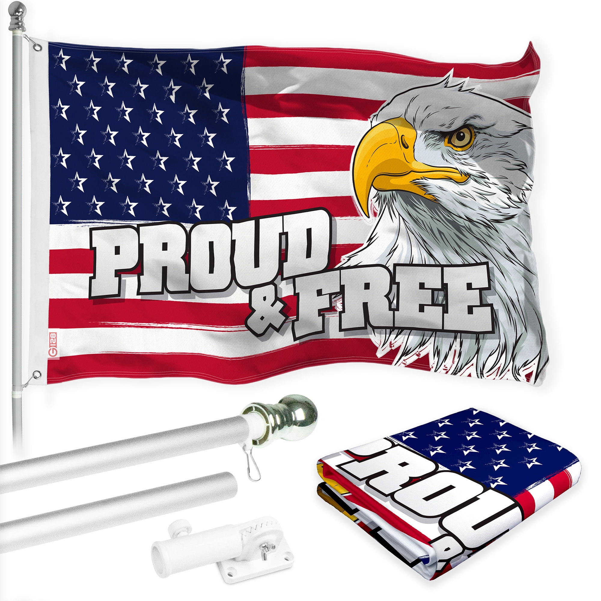 G128 Combo Pack: 6 Ft Tangle Free Aluminum Spinning Flagpole (Silver ...