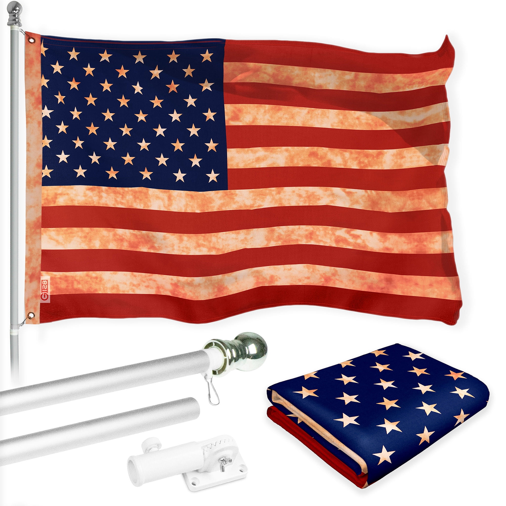 G128 Combo Pack: 6 Ft Tangle Free Aluminum Spinning Flagpole (Silver ...