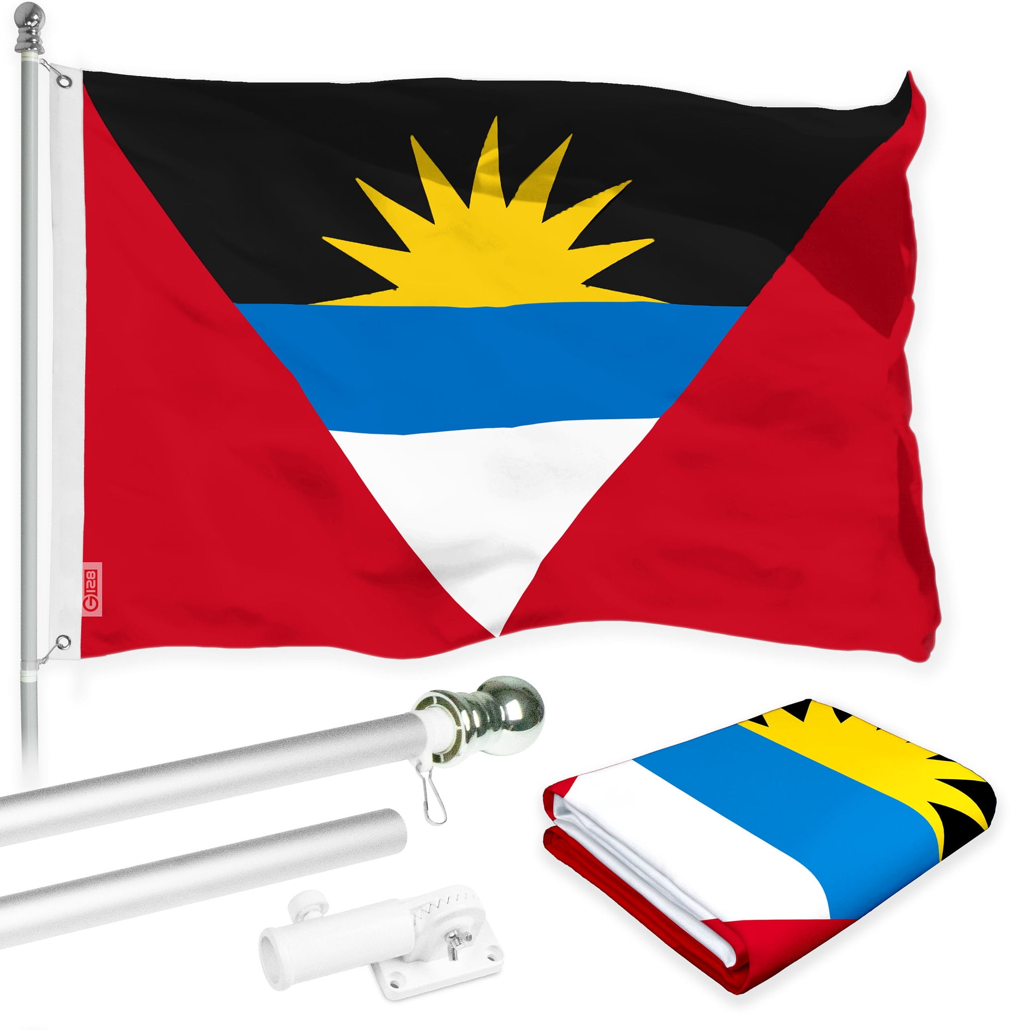 G128 Combo Pack: 6 Ft Tangle Free Aluminum Spinning Flagpole (Silver ...