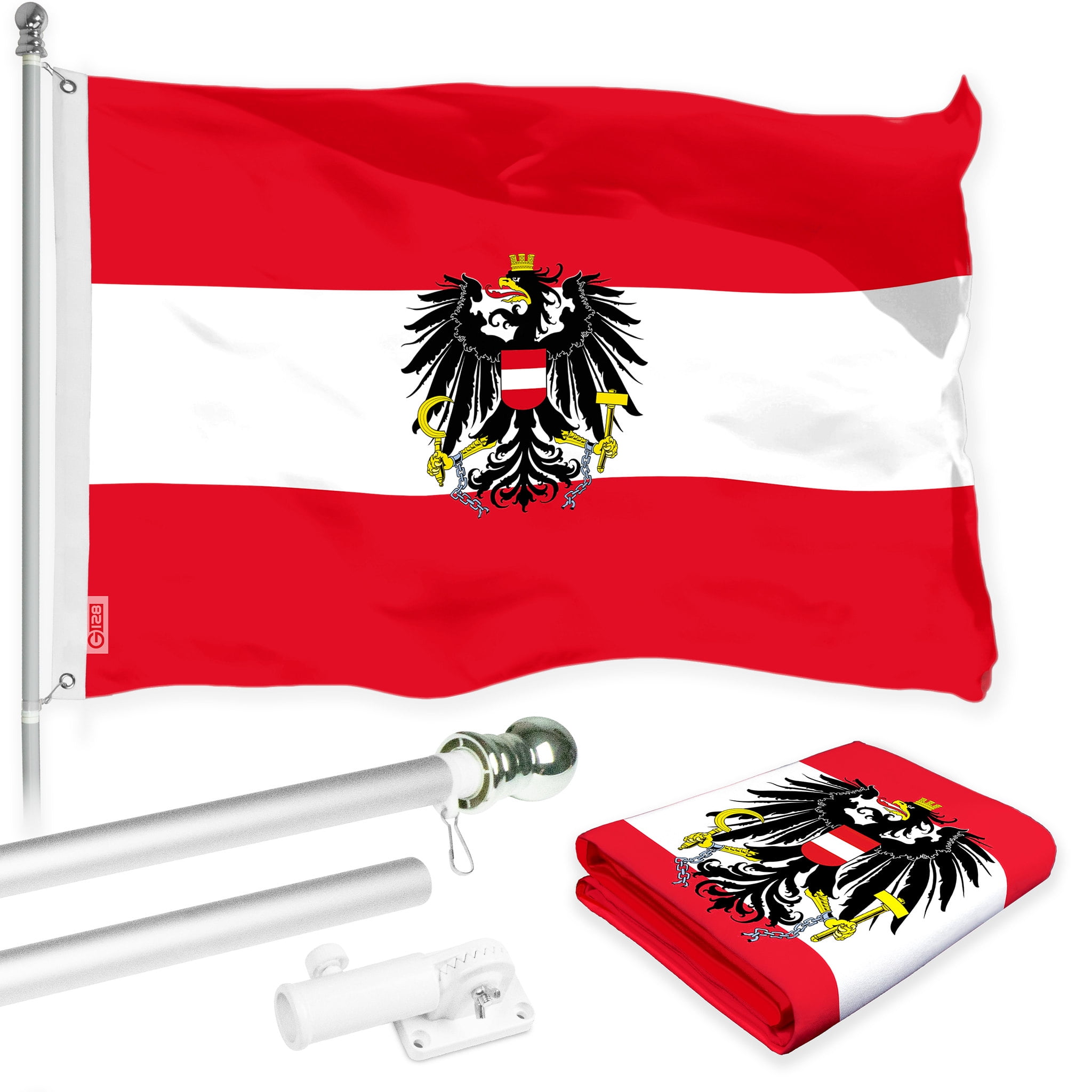 G128 Combo Pack: 6 Ft Tangle Free Aluminum Spinning Flagpole (Silver ...