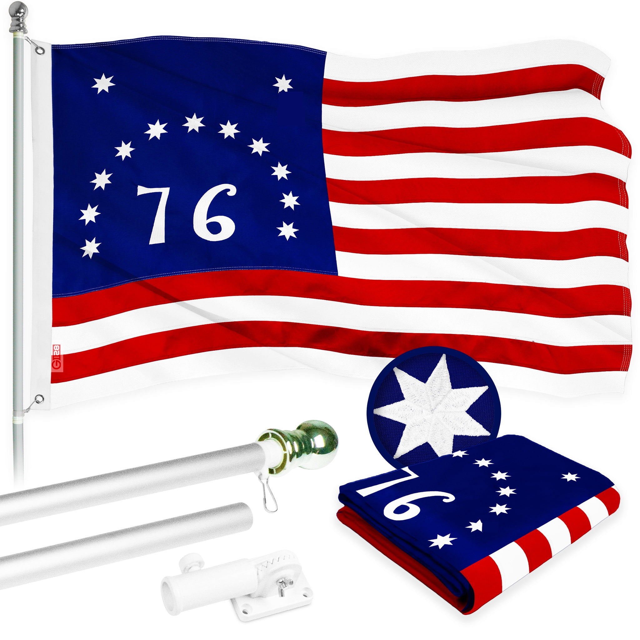 G128 Combo Pack: 6 Ft Tangle Free Aluminum Spinning Flagpole (Silver ...