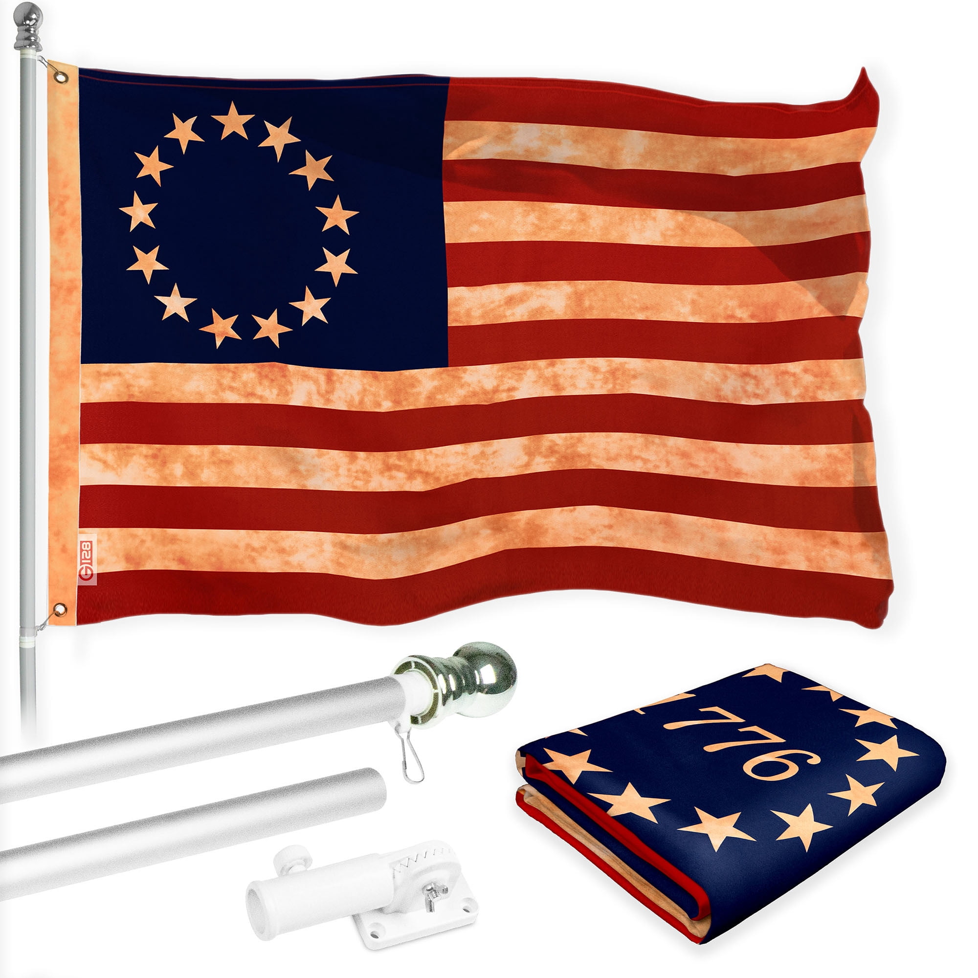G128 Combo Pack: 6 Ft Tangle Free Aluminum Spinning Flagpole (Silver ...
