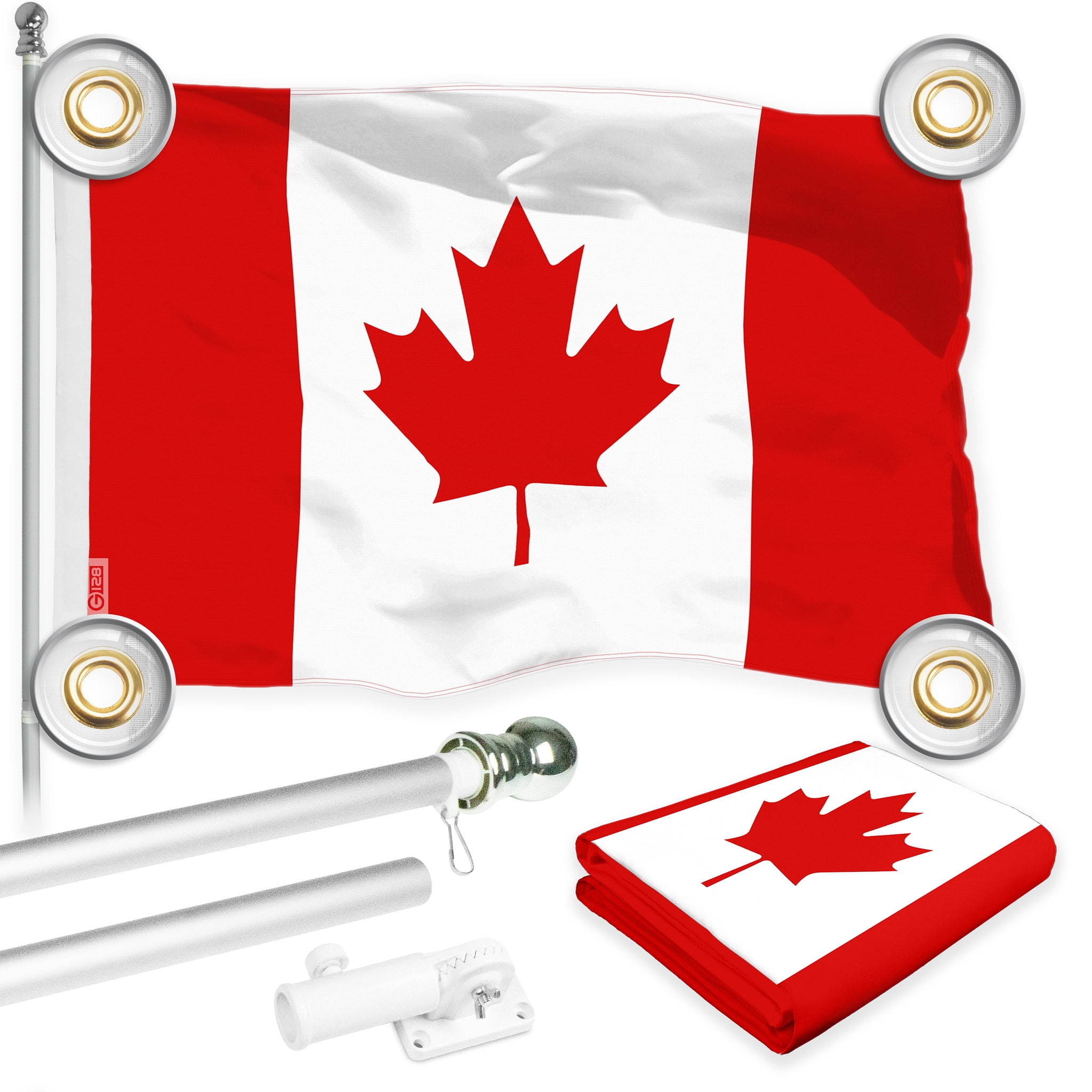 G128 Combo Pack: 6 Ft Tangle Free Aluminum Spinning Flagpole (Silver ...