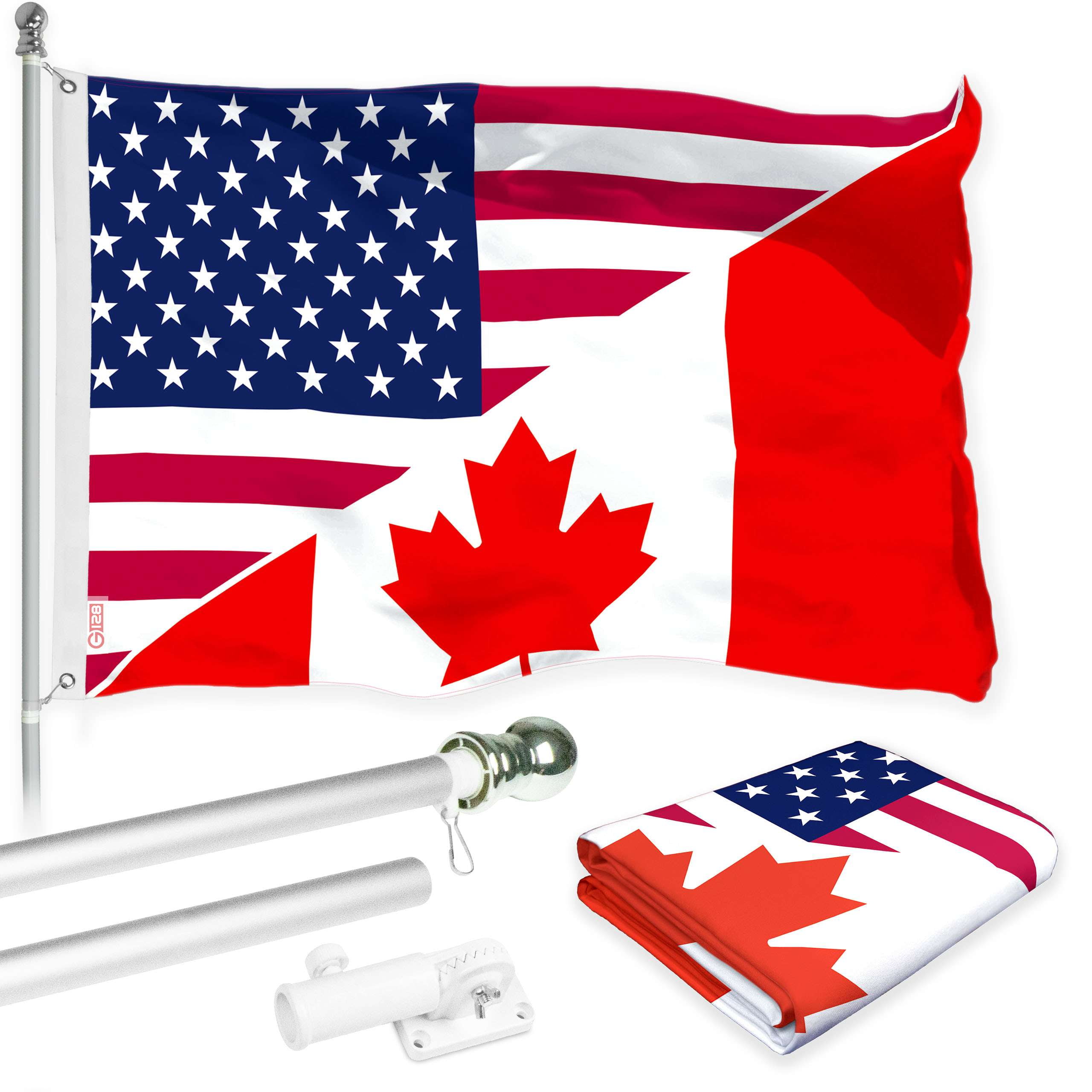 G128 Combo Pack: 6 Ft Tangle Free Aluminum Spinning Flagpole (Silver ...