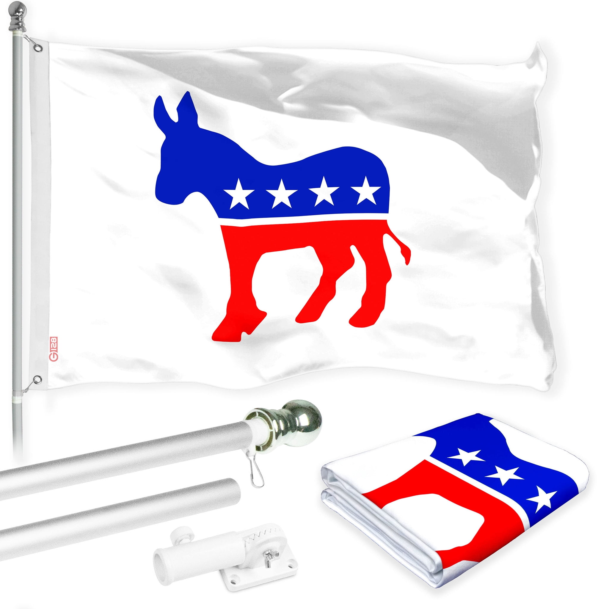 G128 Combo Pack: 6 Ft Tangle Free Aluminum Spinning Flagpole (Silver ...