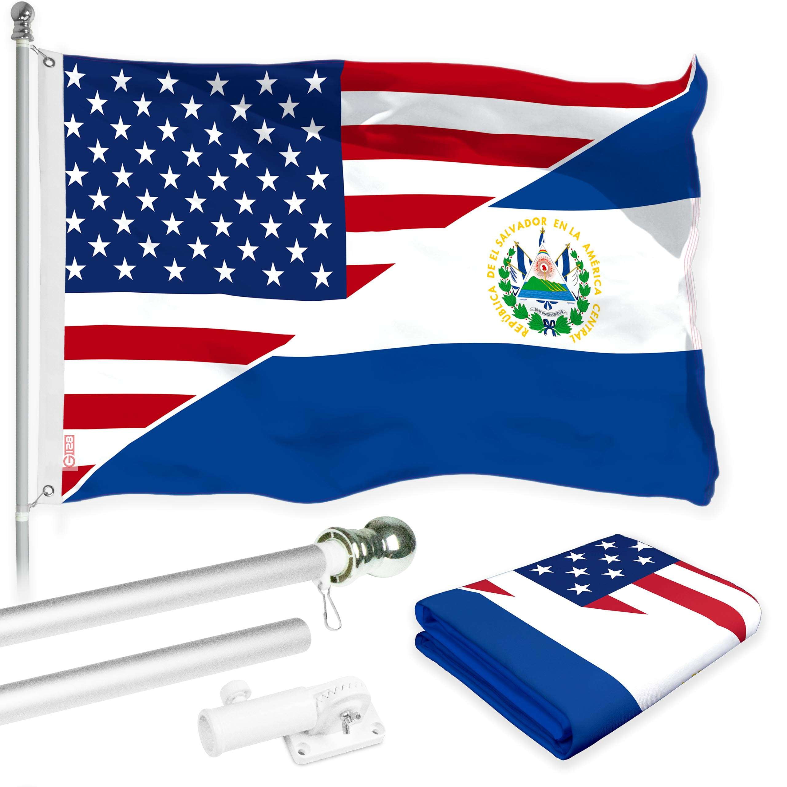 G128 Combo Pack: 6 Ft Tangle Free Aluminum Spinning Flagpole (Silver ...