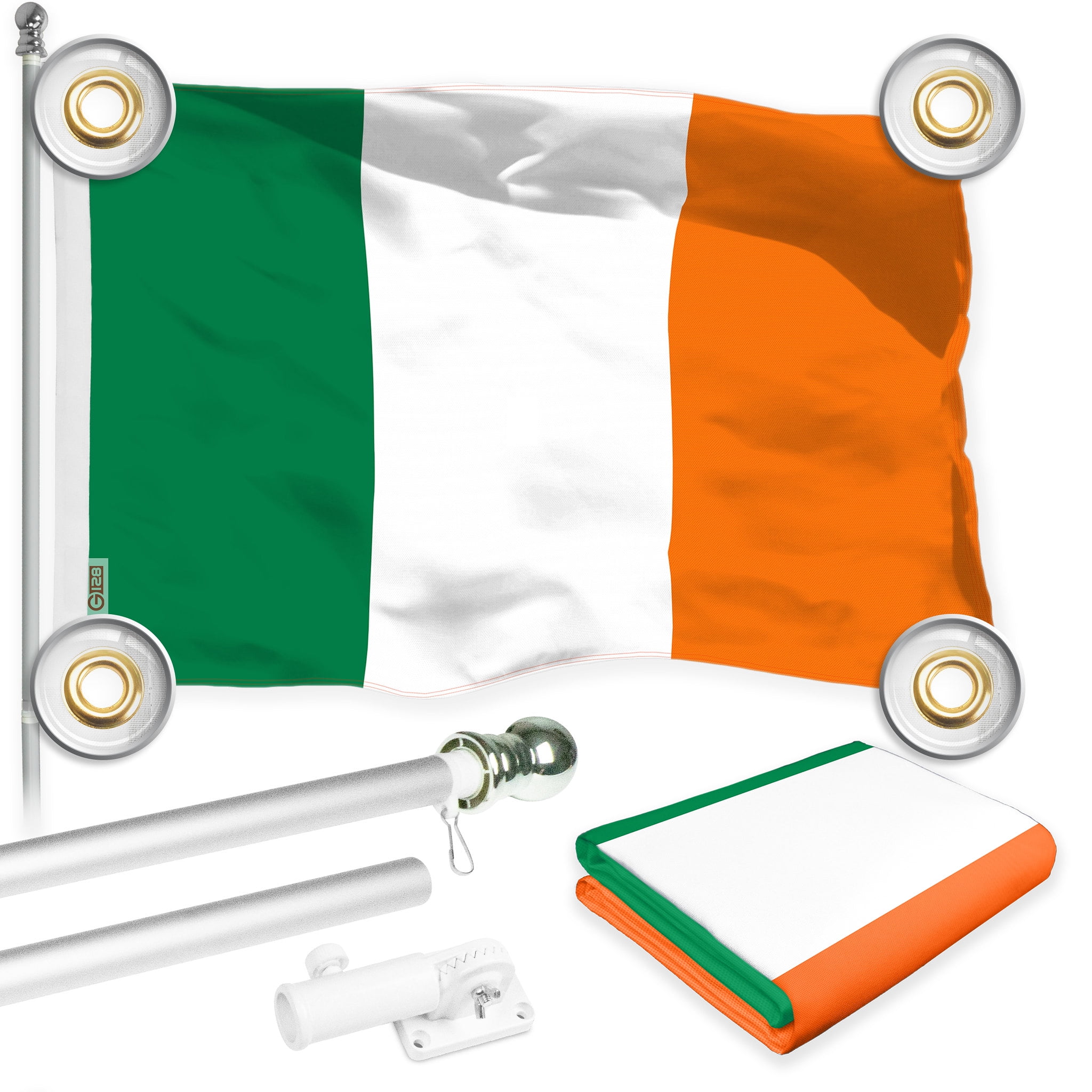 G128 Combo Pack: 6 Ft Tangle Free Aluminum Spinning Flagpole (Silver ...