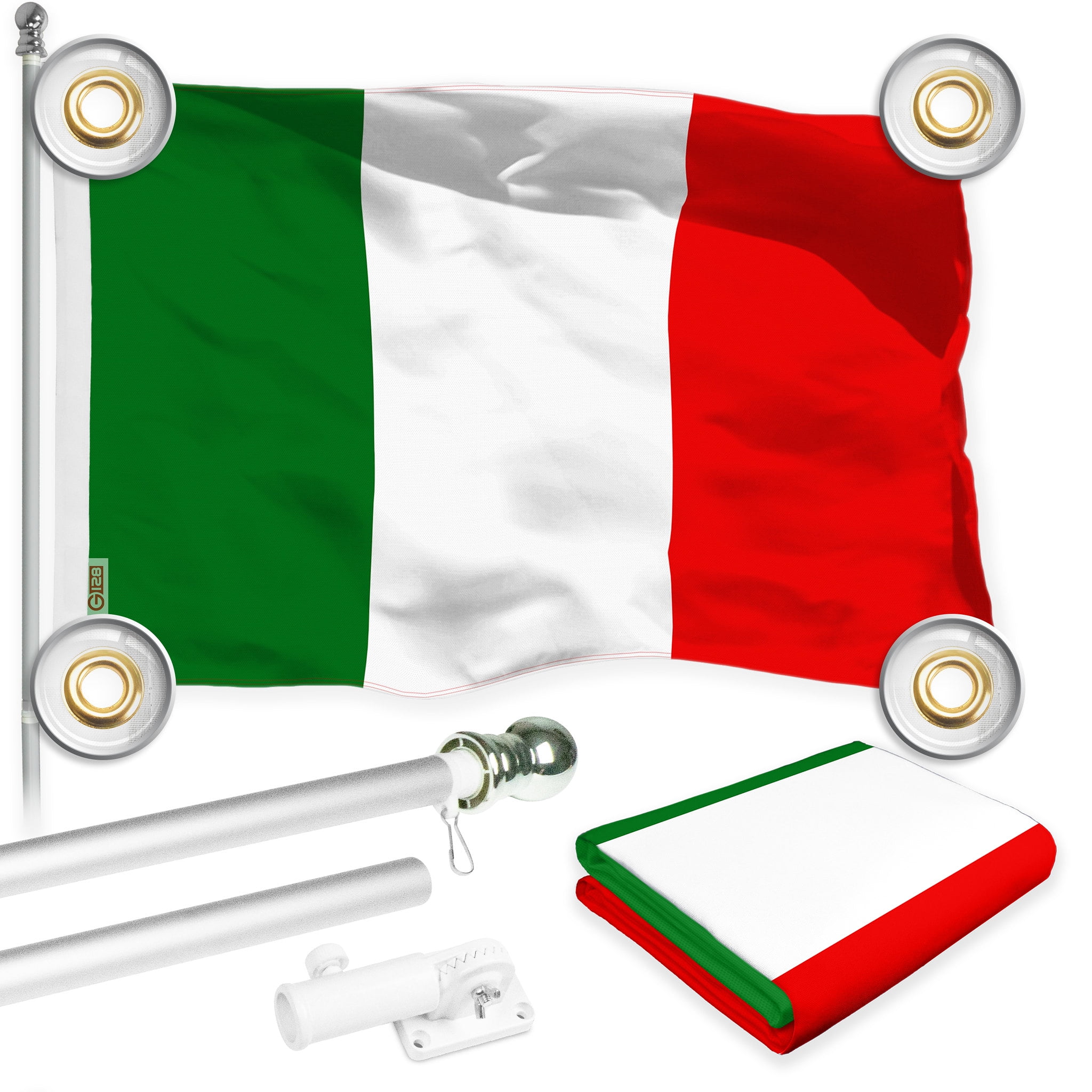 G128 Combo Pack: 6 Ft Tangle Free Aluminum Spinning Flagpole (Silver ...