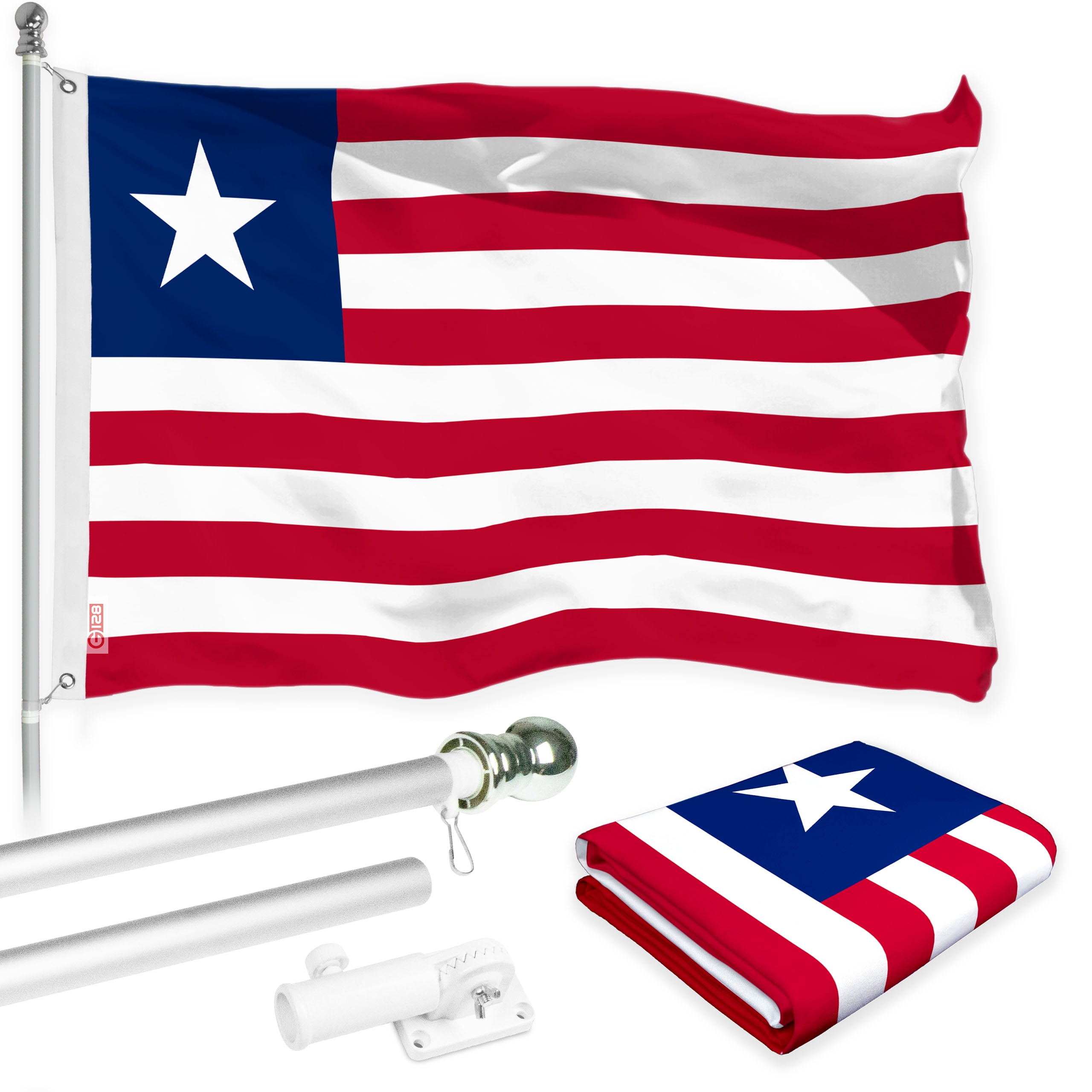 G128 Combo Pack: 6 Ft Tangle Free Aluminum Spinning Flagpole (Silver ...