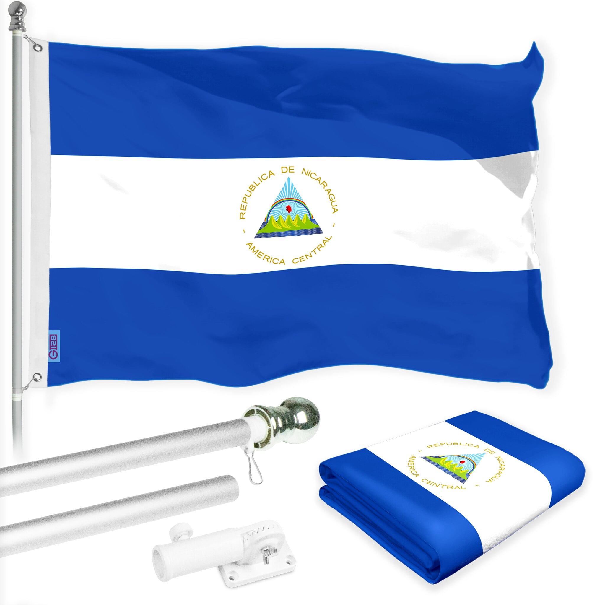 G128 Combo Pack: 6 Ft Tangle Free Aluminum Spinning Flagpole (Silver ...