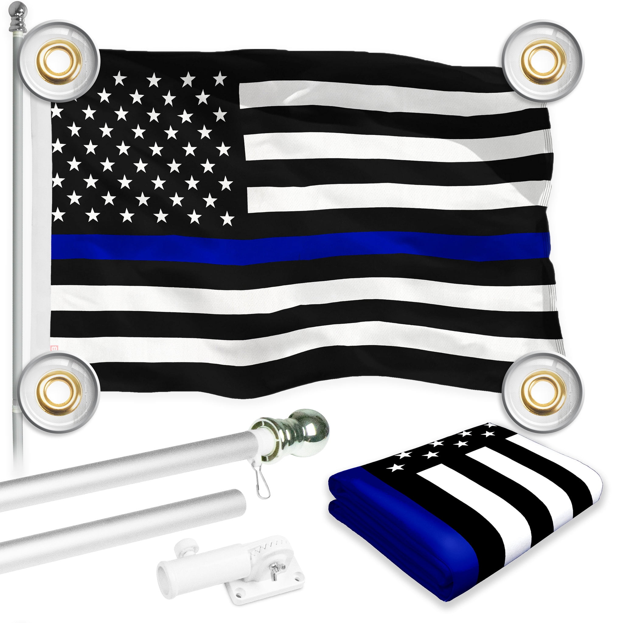 G128 Combo Pack: 6 Ft Tangle Free Aluminum Spinning Flagpole (Silver ...