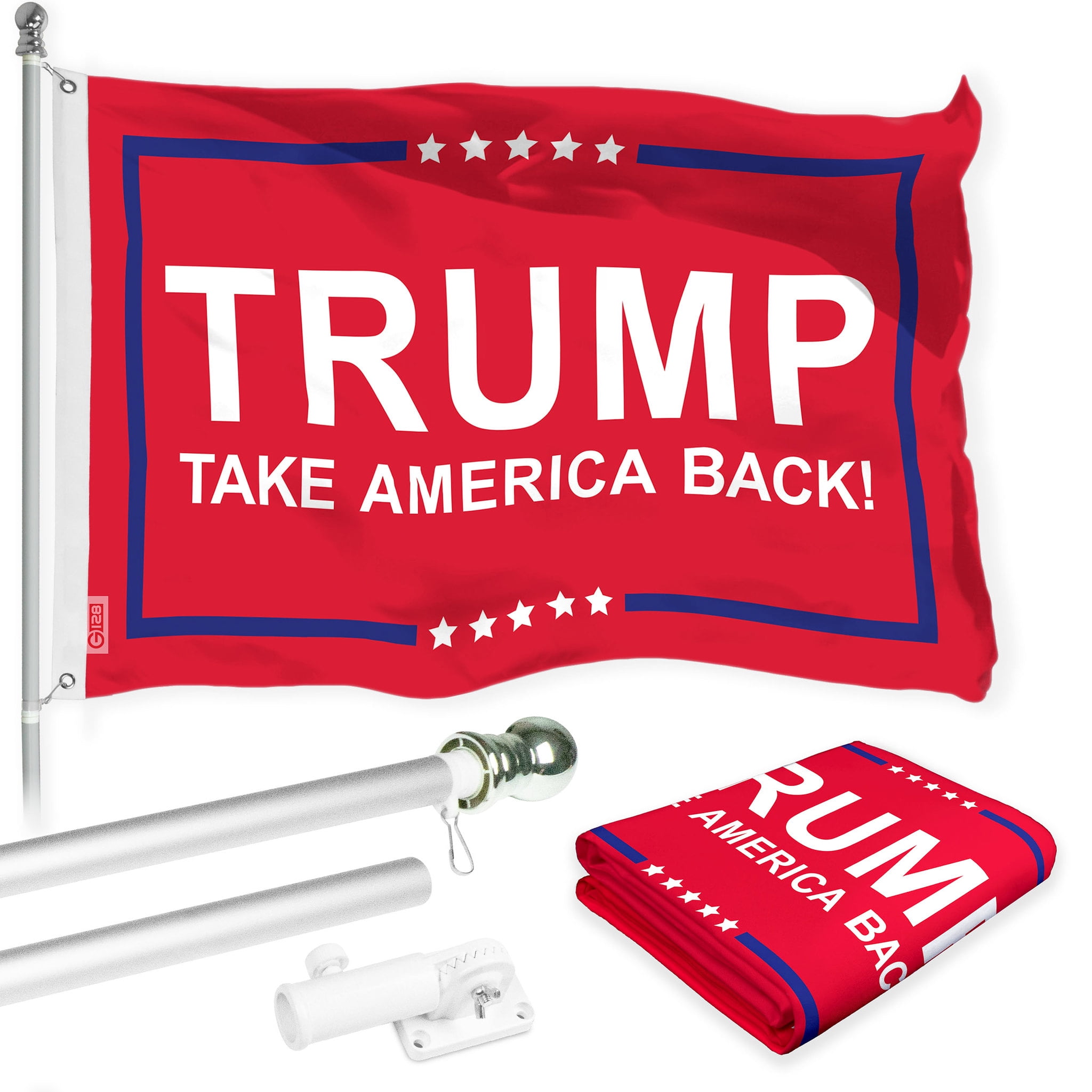 G128 Combo Pack: 6 Ft Tangle Free Aluminum Spinning Flagpole (Silver ...