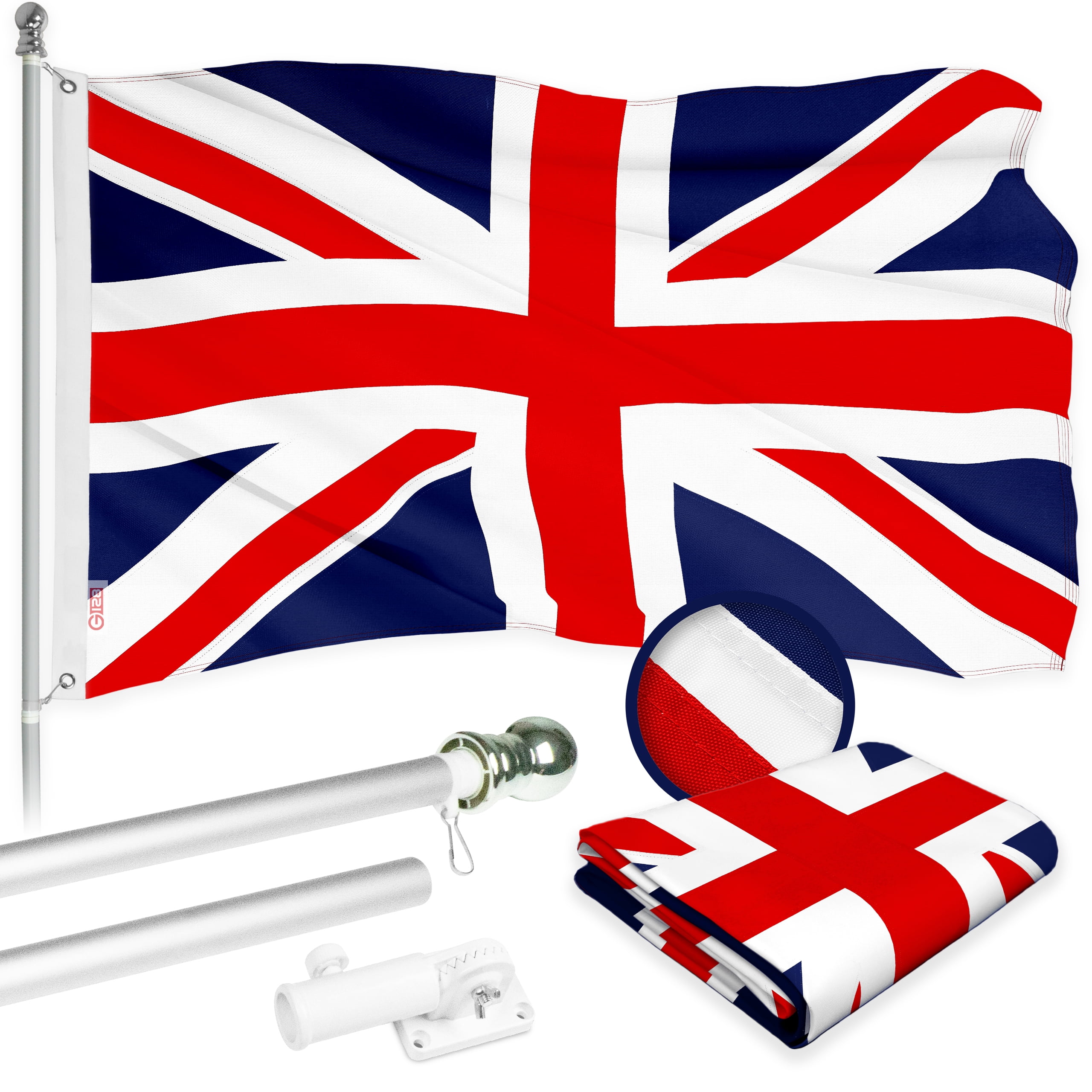 G128 Combo Pack: 6 Ft Tangle Free Aluminum Spinning Flagpole (Silver ...