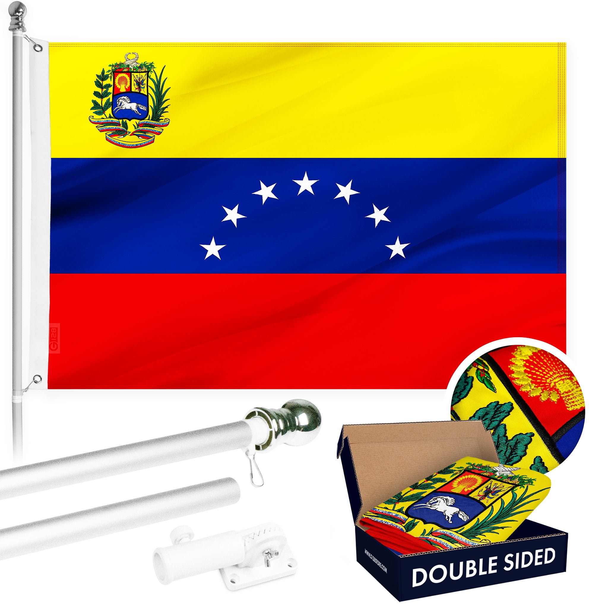 G128 Combo Pack: 6 Ft Tangle Free Aluminum Spinning Flagpole (Silver ...