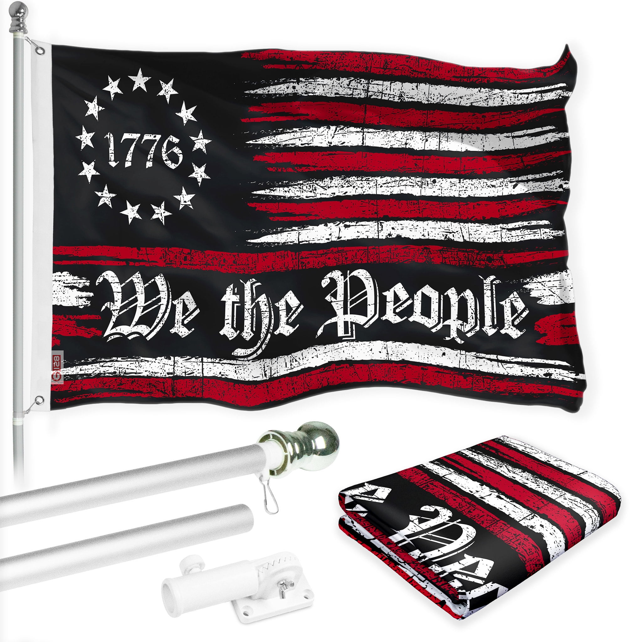 G128 Combo Pack: 6 Ft Tangle Free Aluminum Spinning Flagpole (Silver ...