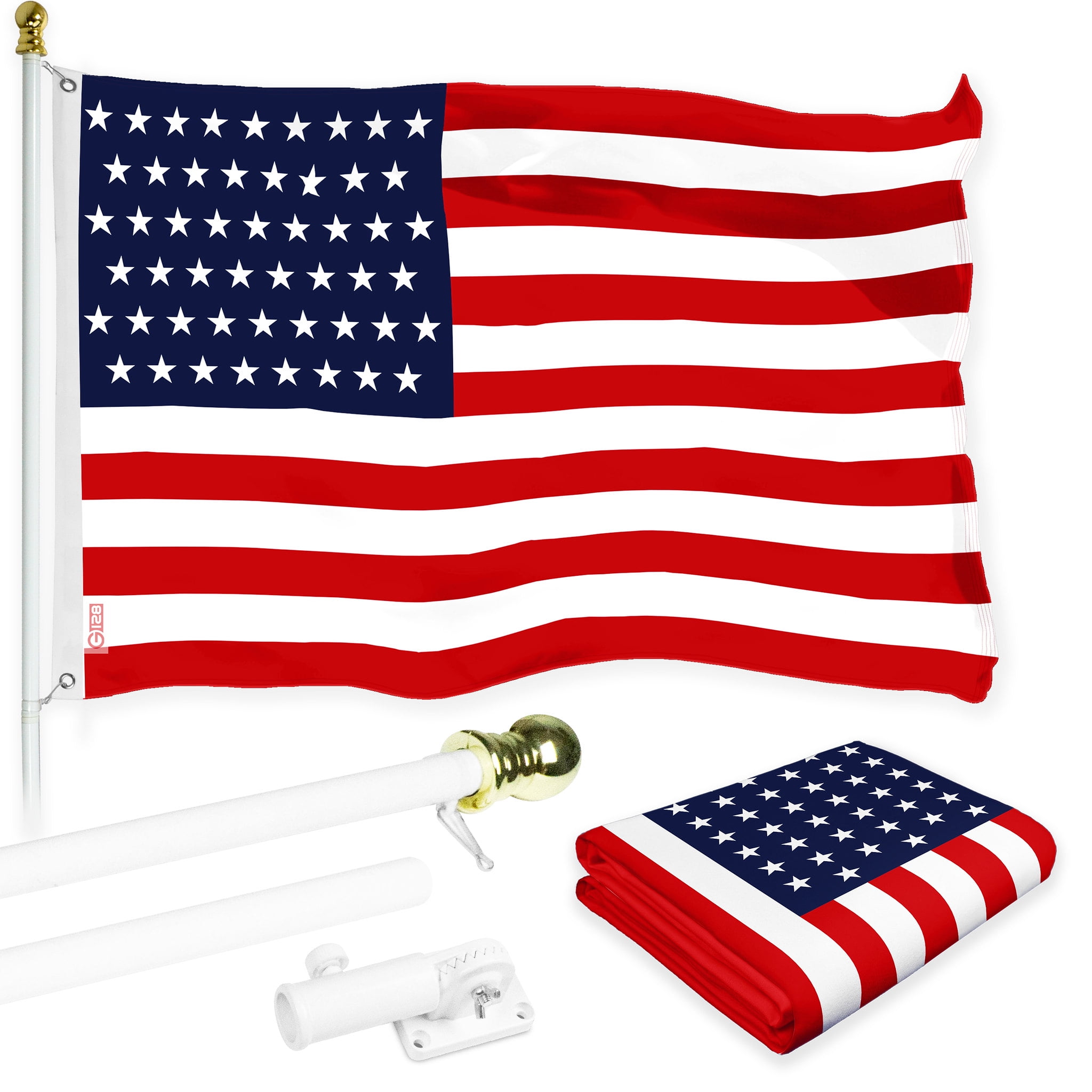G128 Combo Pack: 6 Ft Tangle Free Aluminum Spinning Flagpole (White ...