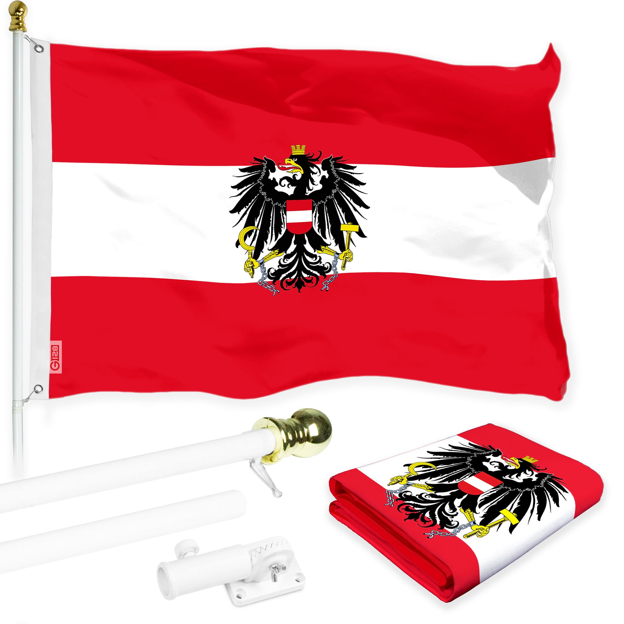 G128 Combo Pack: 6 Ft Tangle Free Aluminum Spinning Flagpole (White ...