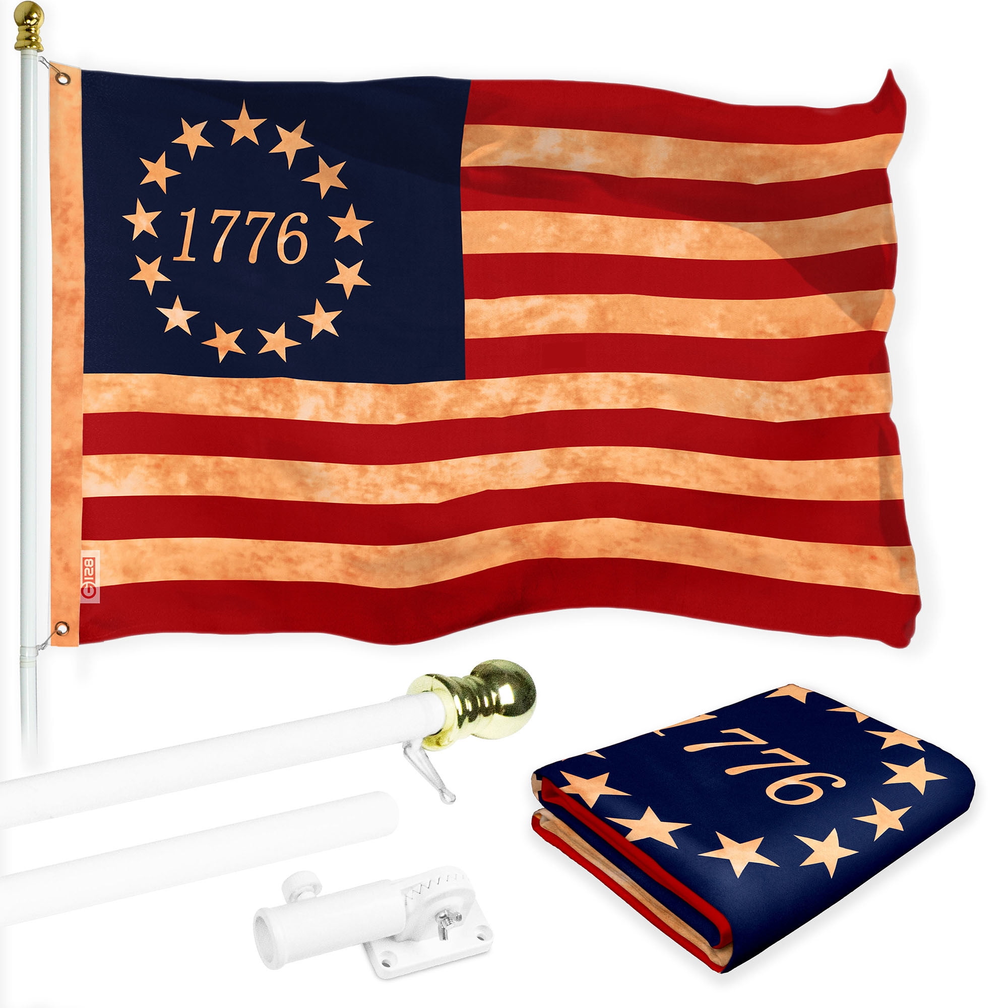 G128 Combo Pack: 6 Ft Tangle Free Aluminum Spinning Flagpole (White ...
