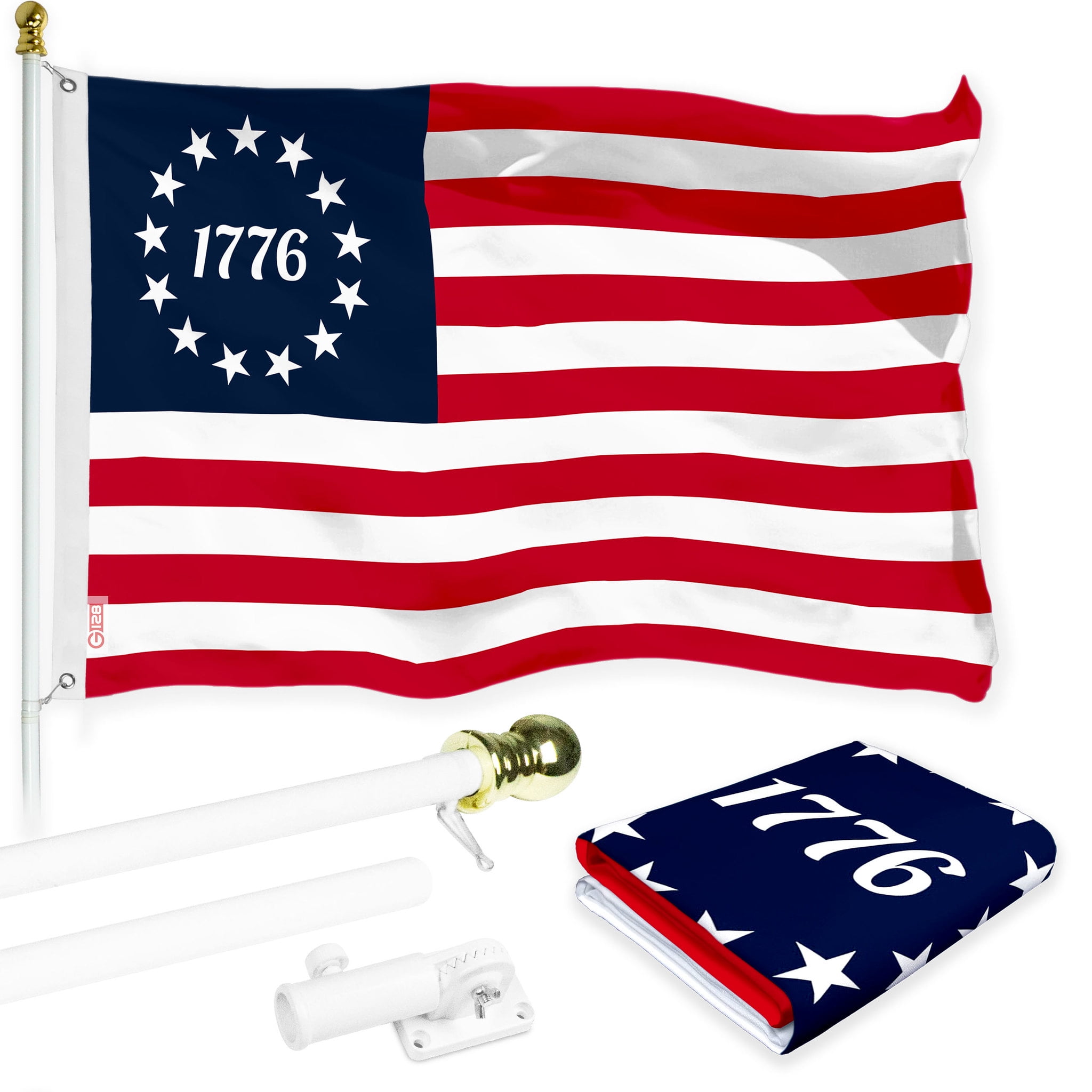 G128 Combo Pack: 6 Ft Tangle Free Aluminum Spinning Flagpole (White ...