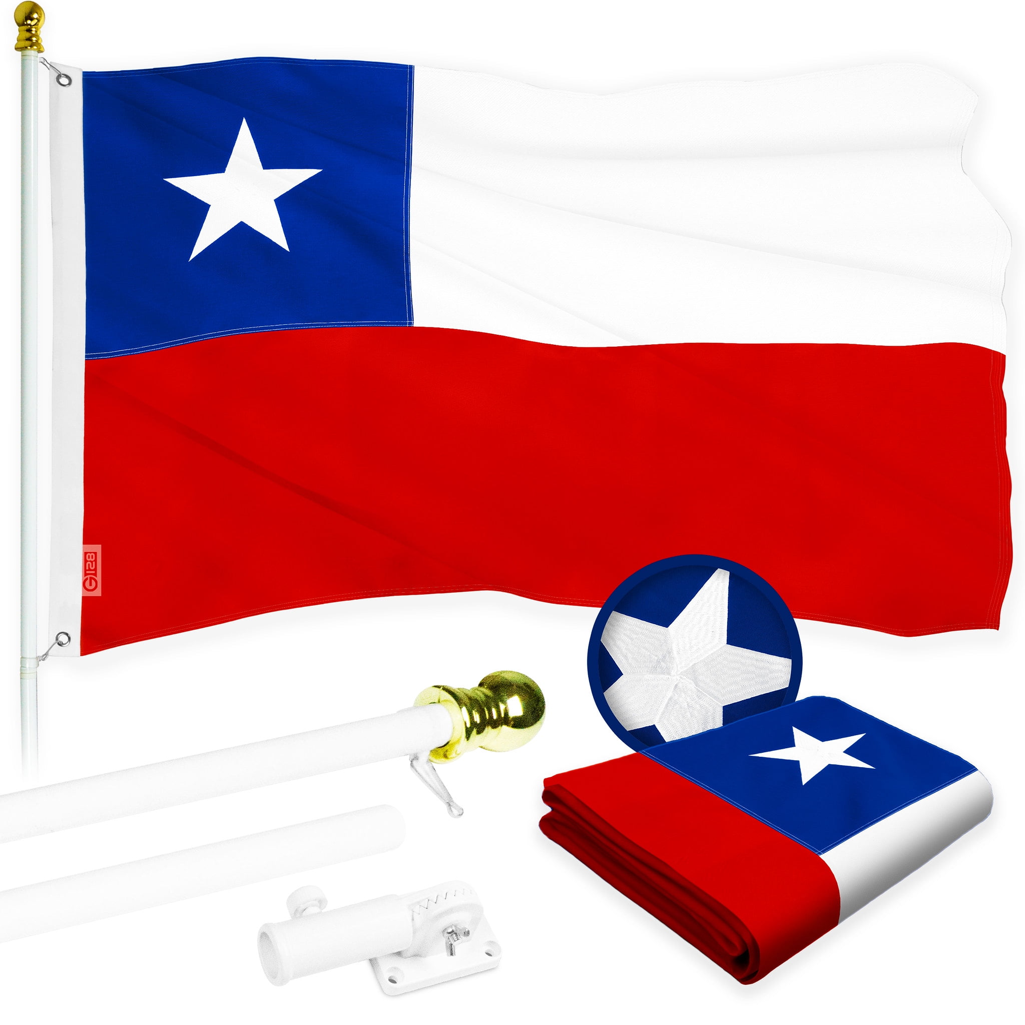 G128 Combo Pack: 6 Ft Tangle Free Aluminum Spinning Flagpole (White ...