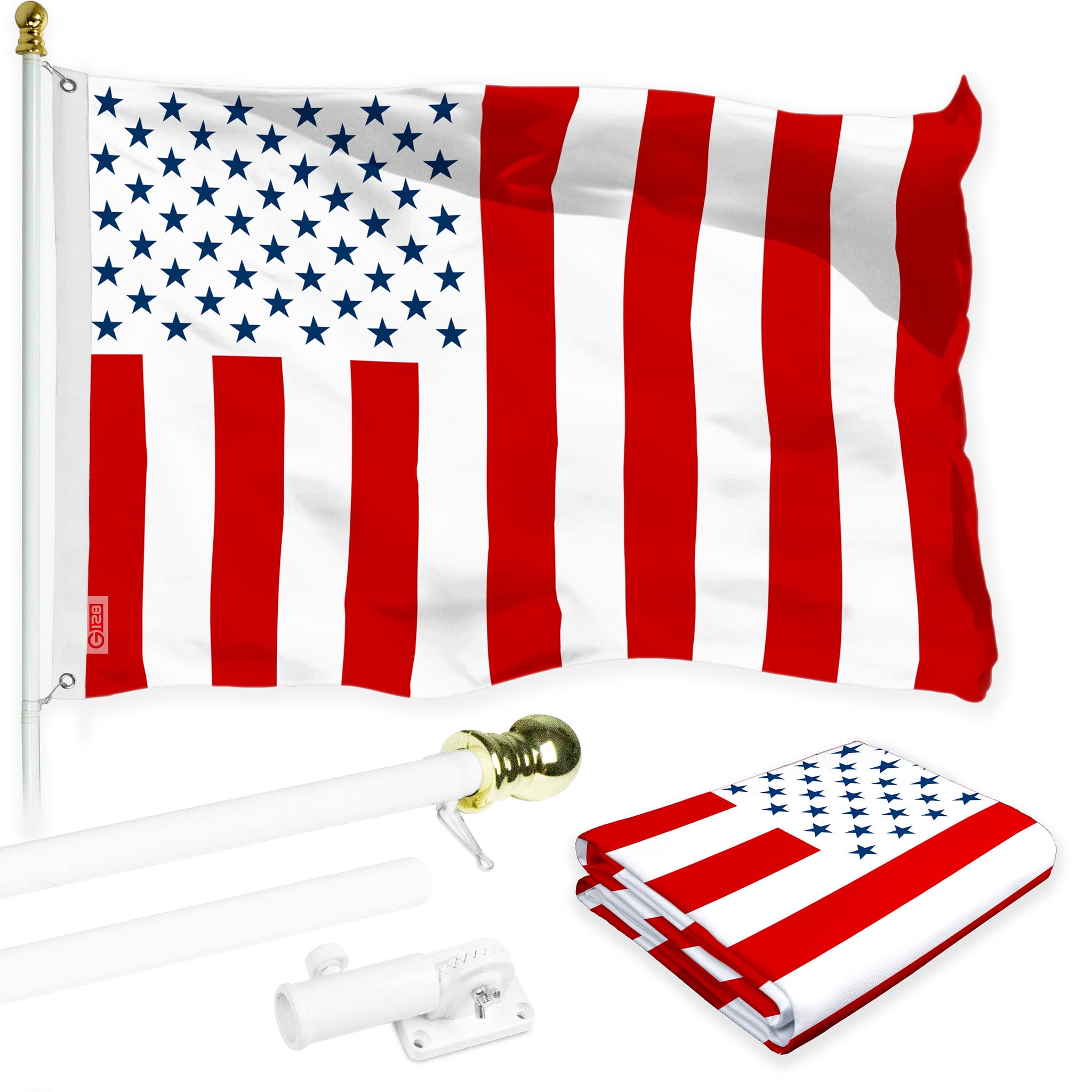 G128 Combo Pack: 6 Ft Tangle Free Aluminum Spinning Flagpole (White ...