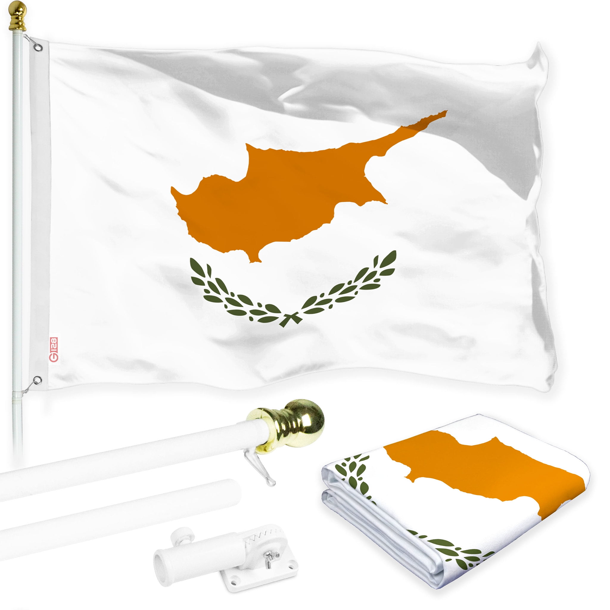 G128 Combo Pack: 6 Ft Tangle Free Aluminum Spinning Flagpole (White ...