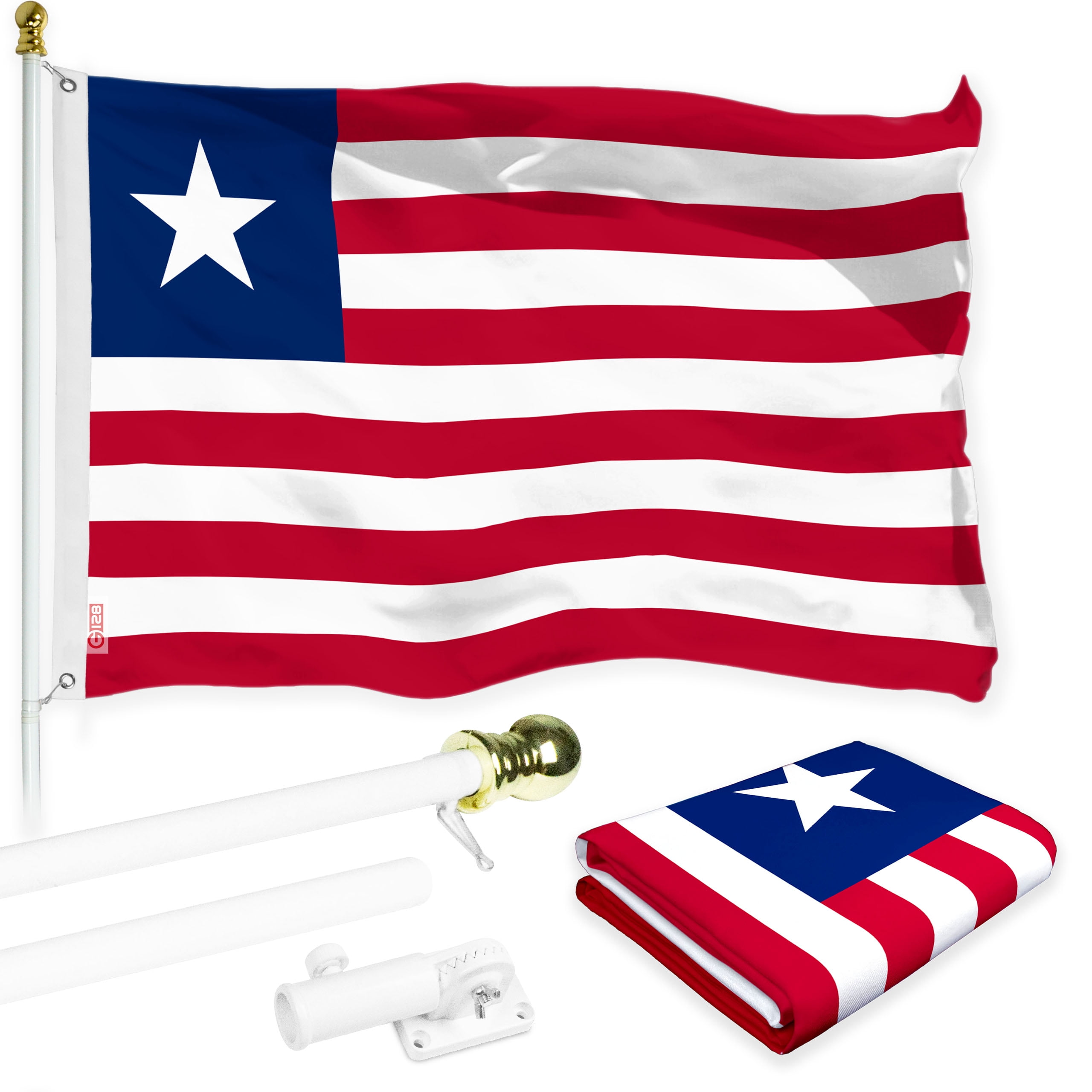 G128 Combo Pack: 6 Ft Tangle Free Aluminum Spinning Flagpole (White ...