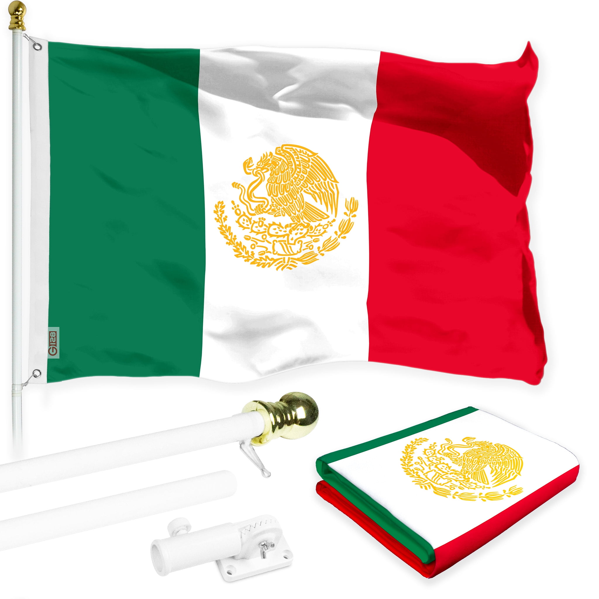 G128 Combo Pack: 6 Ft Tangle Free Aluminum Spinning Flagpole (White ...