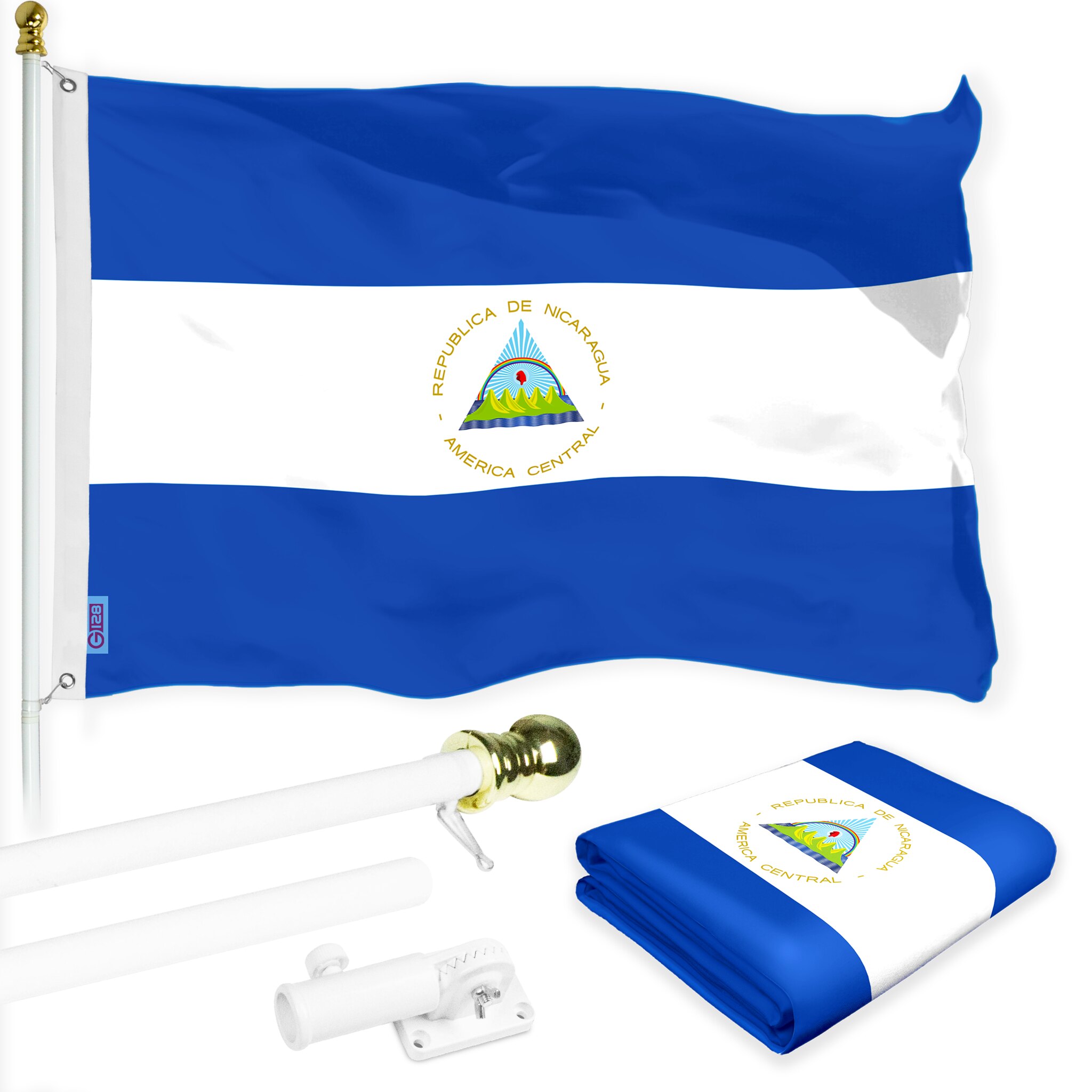 G128 Combo Pack: 6 Ft Tangle Free Aluminum Spinning Flagpole (White ...