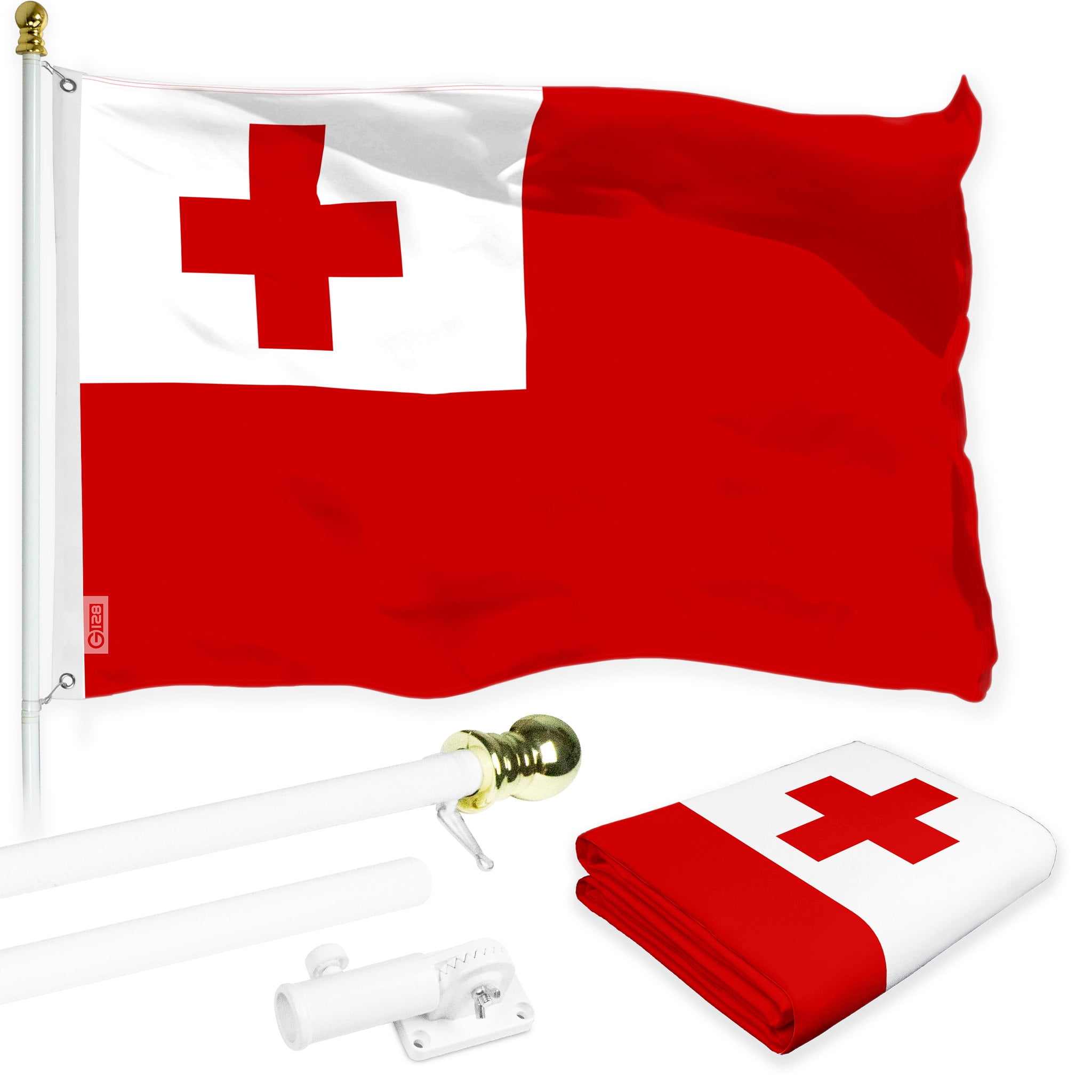 G128 Combo Pack: 6 Ft Tangle Free Aluminum Spinning Flagpole (White ...