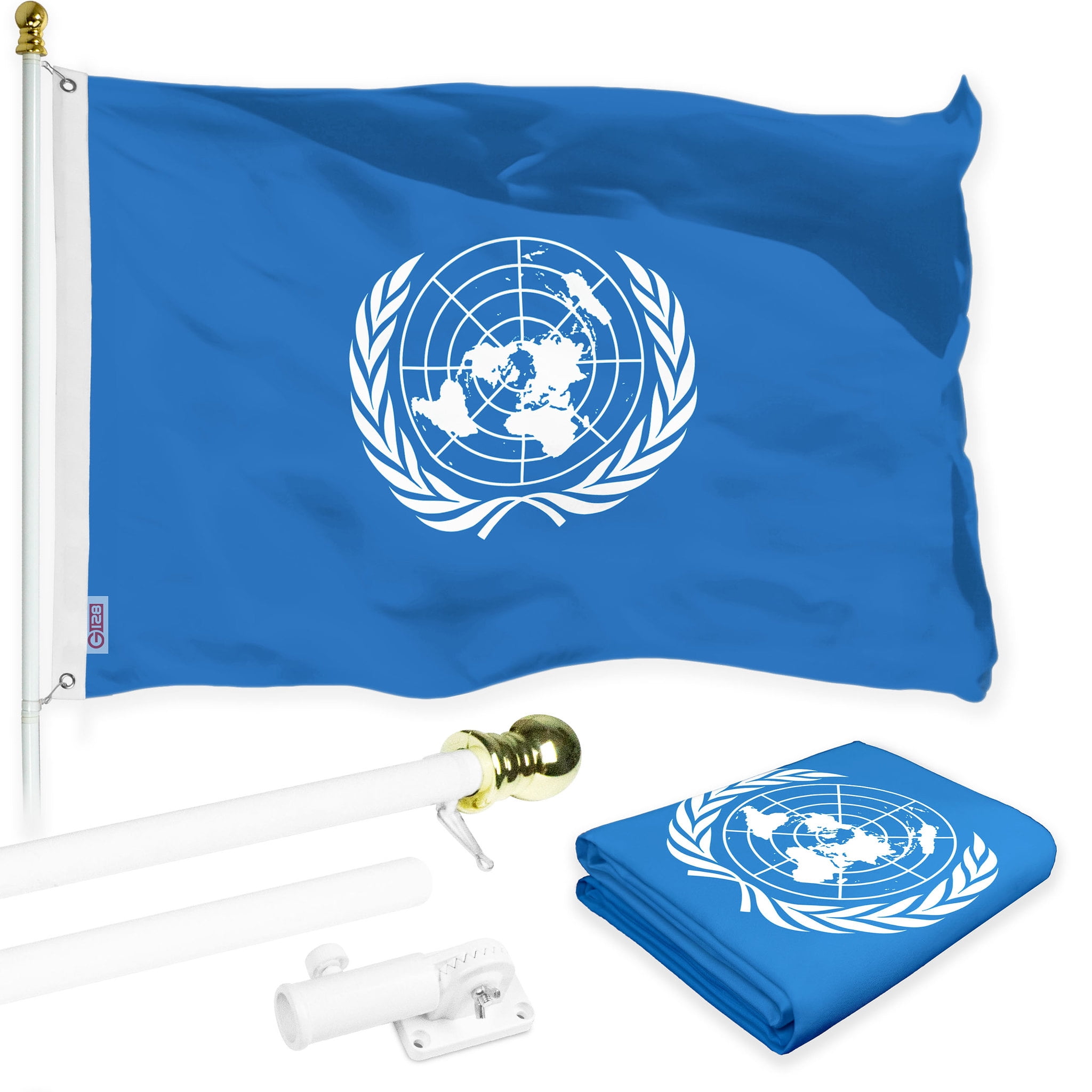 G128 Combo Pack: 6 Ft Tangle Free Aluminum Spinning Flagpole (White ...