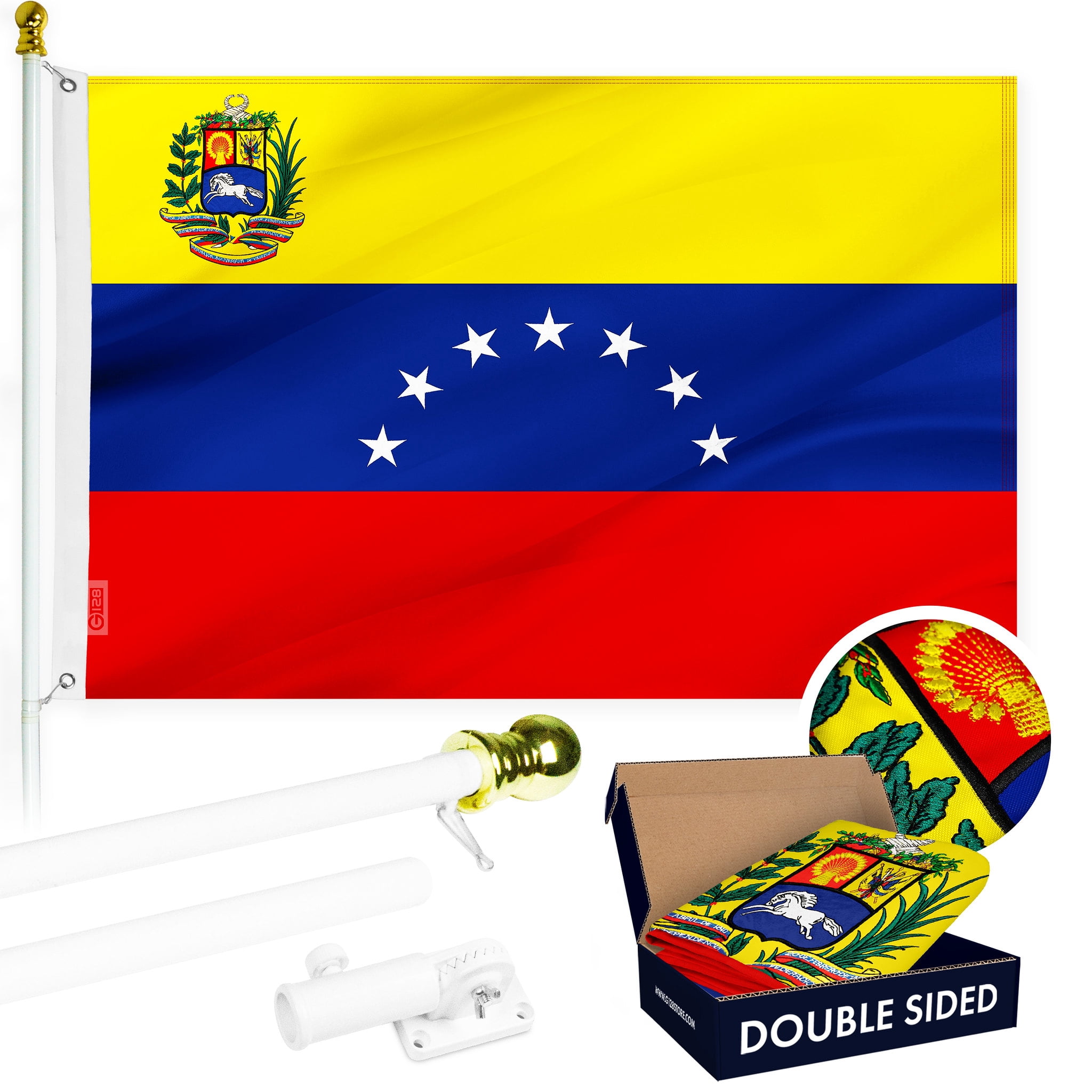 G128 Combo Pack: 6 Ft Tangle Free Aluminum Spinning Flagpole (White ...