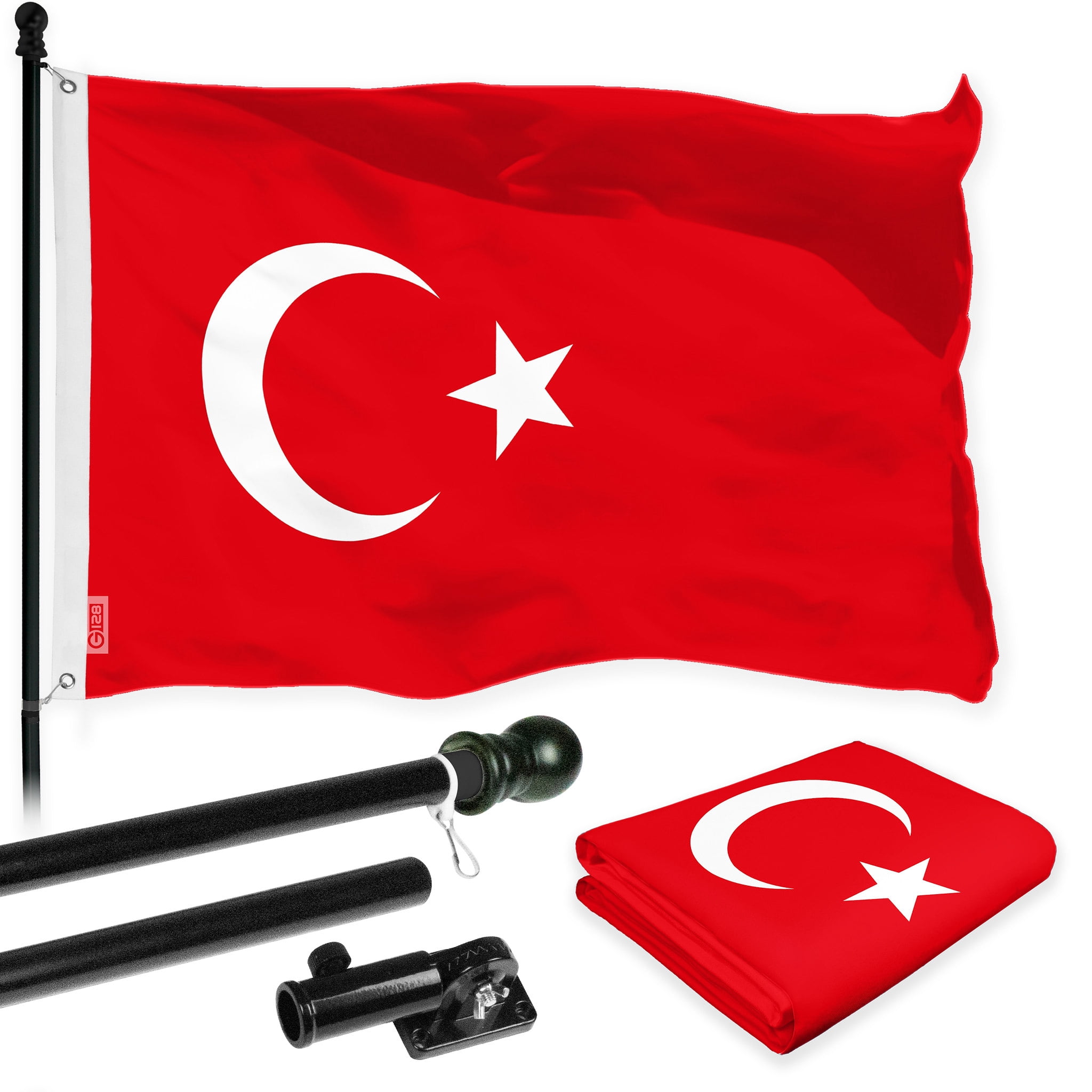 G128 Combo Pack: 6 Ft Tangle Free Spinning Flagpole (Black) & Turkey ...
