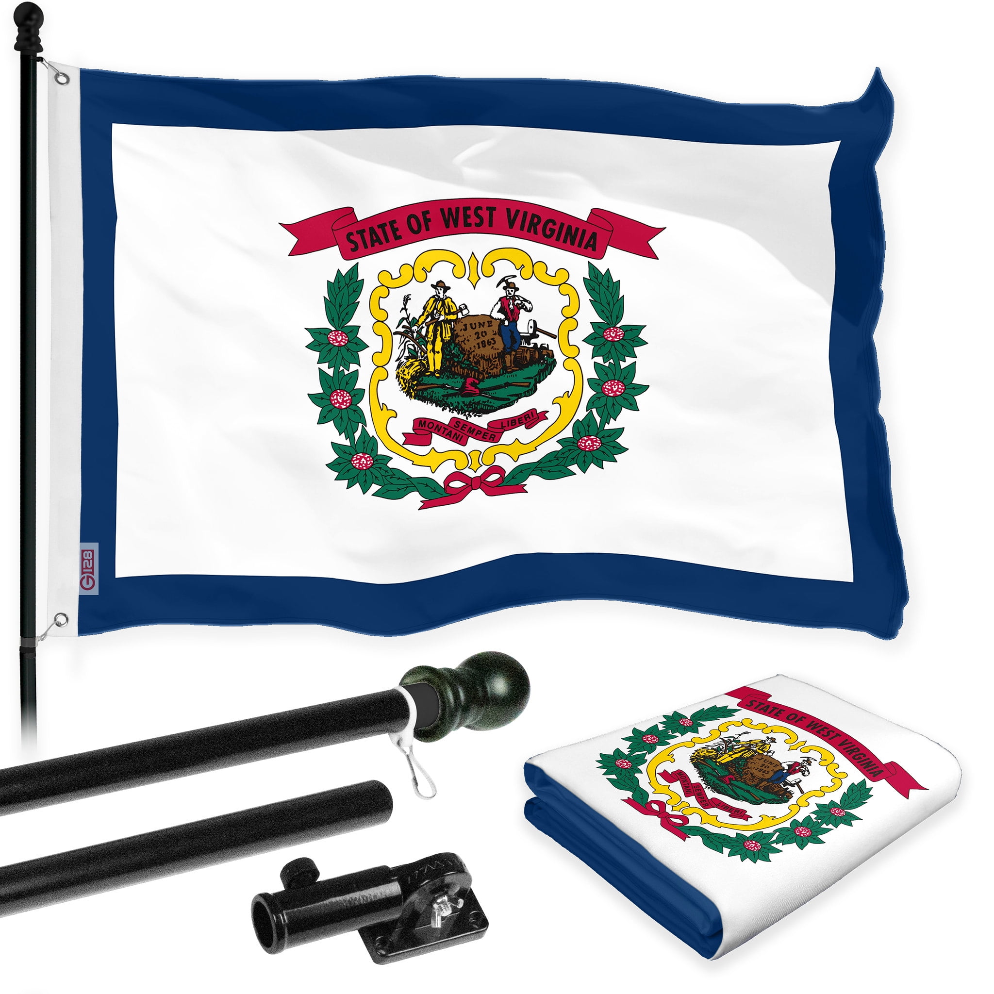 G128 Combo Pack: 6 Ft Tangle Free Spinning Flagpole (Black) & West ...