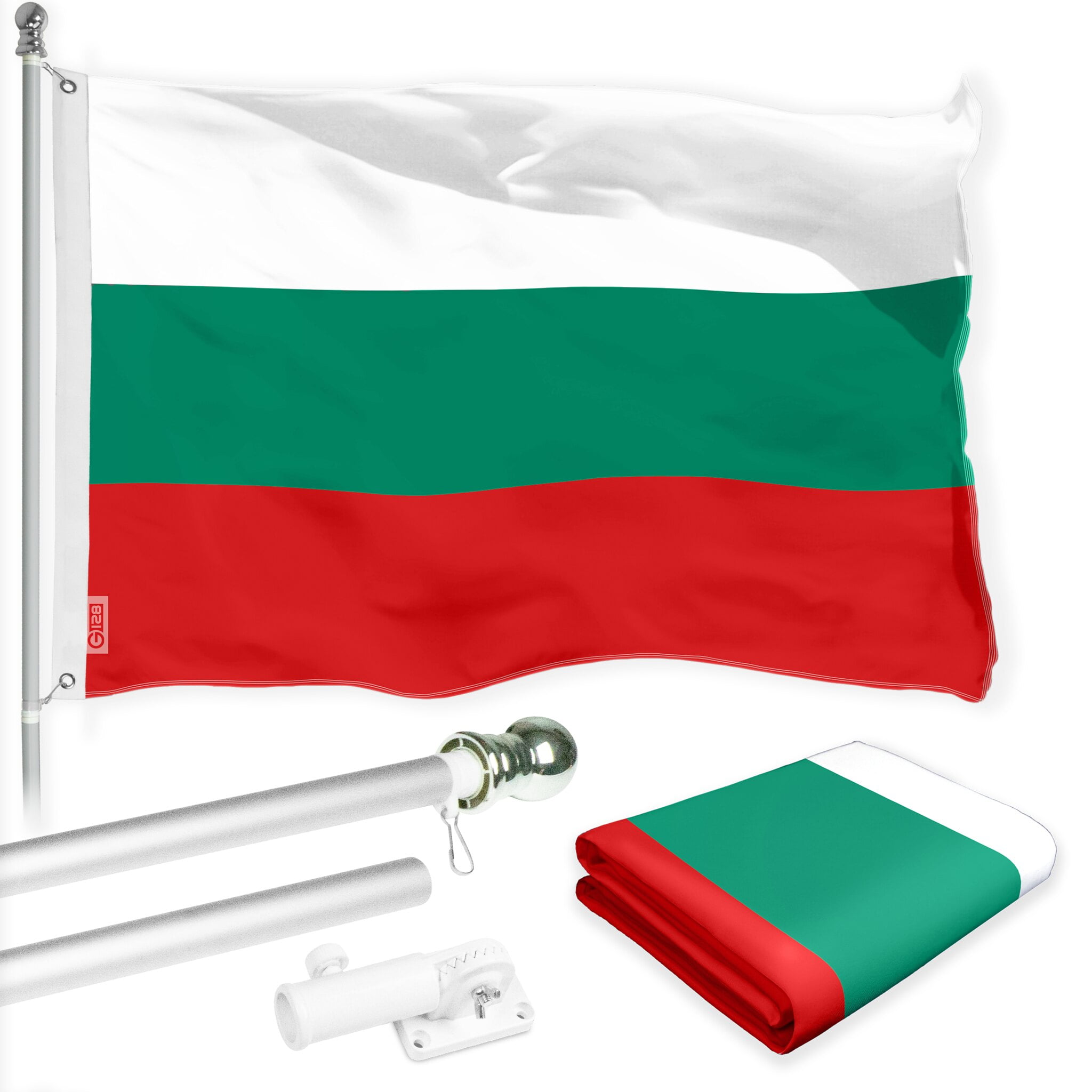 G128 Combo Pack: 6 Ft Tangle Free Spinning Flagpole (Silver) & Bulgaria ...